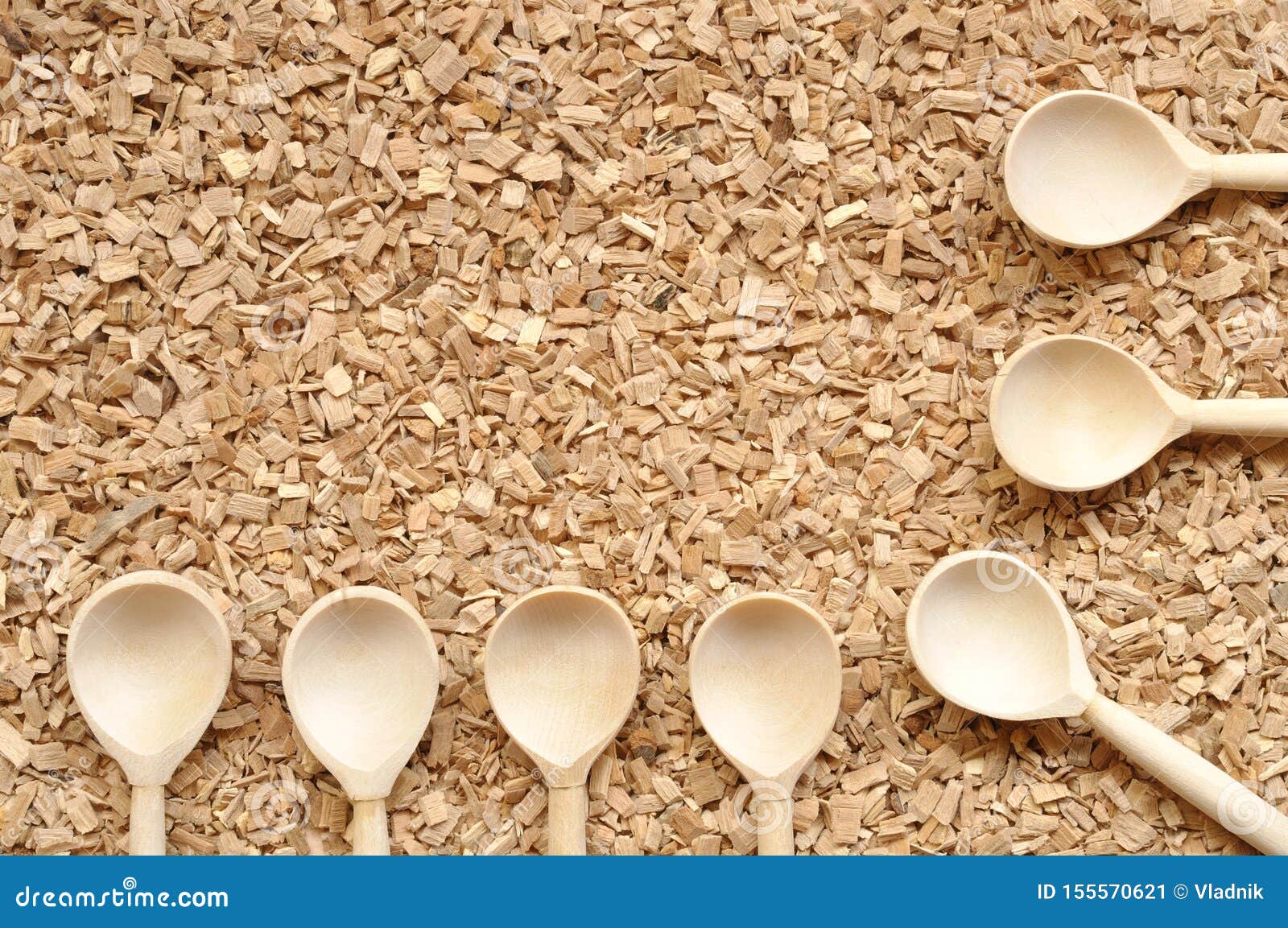 Seven Wooden Spoons on a Layer of Slivers Stock Image - Image of ...