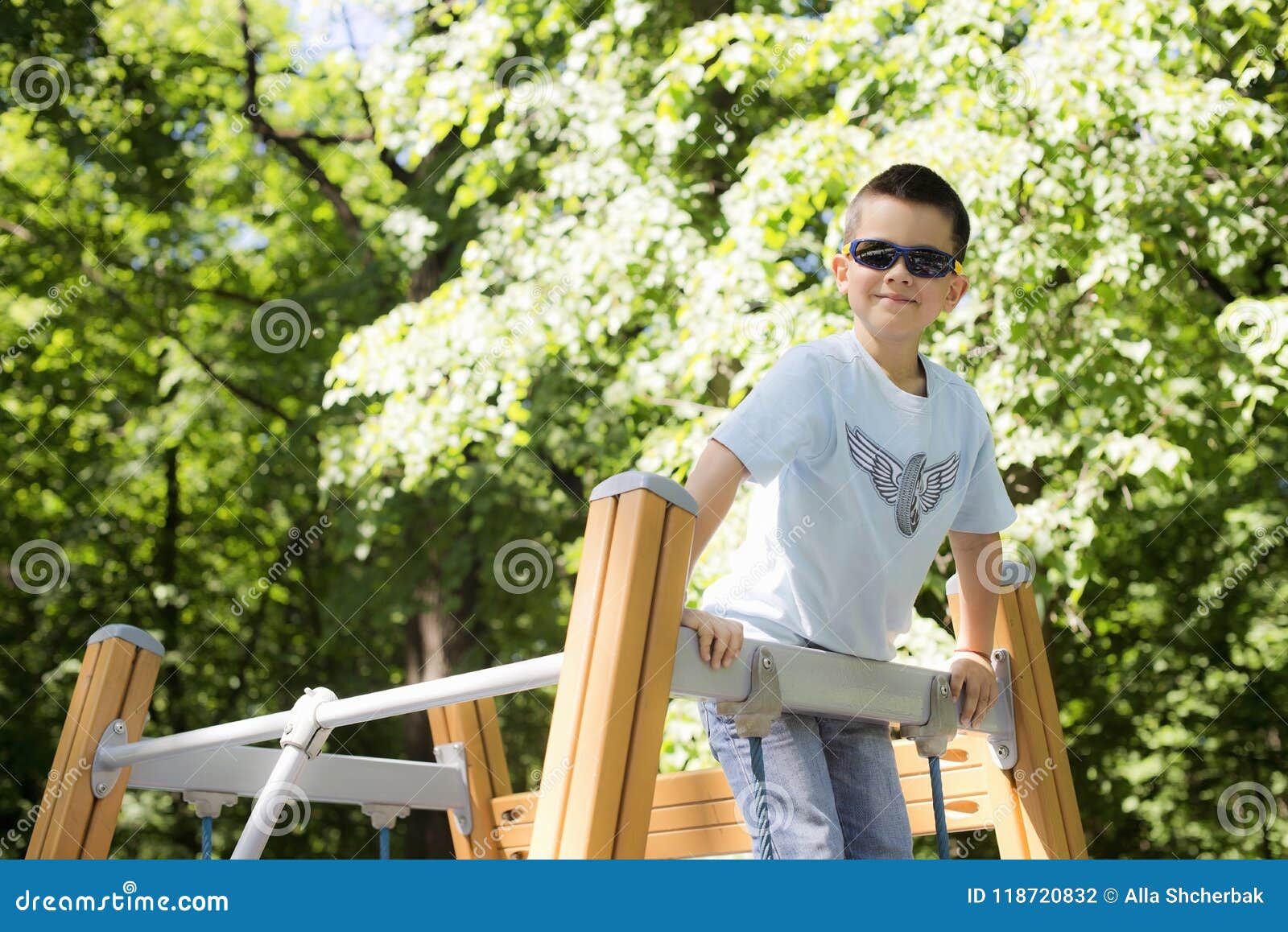 Seven-year-old Boy on the Playground Stock Photo - Image of camp, brave ...