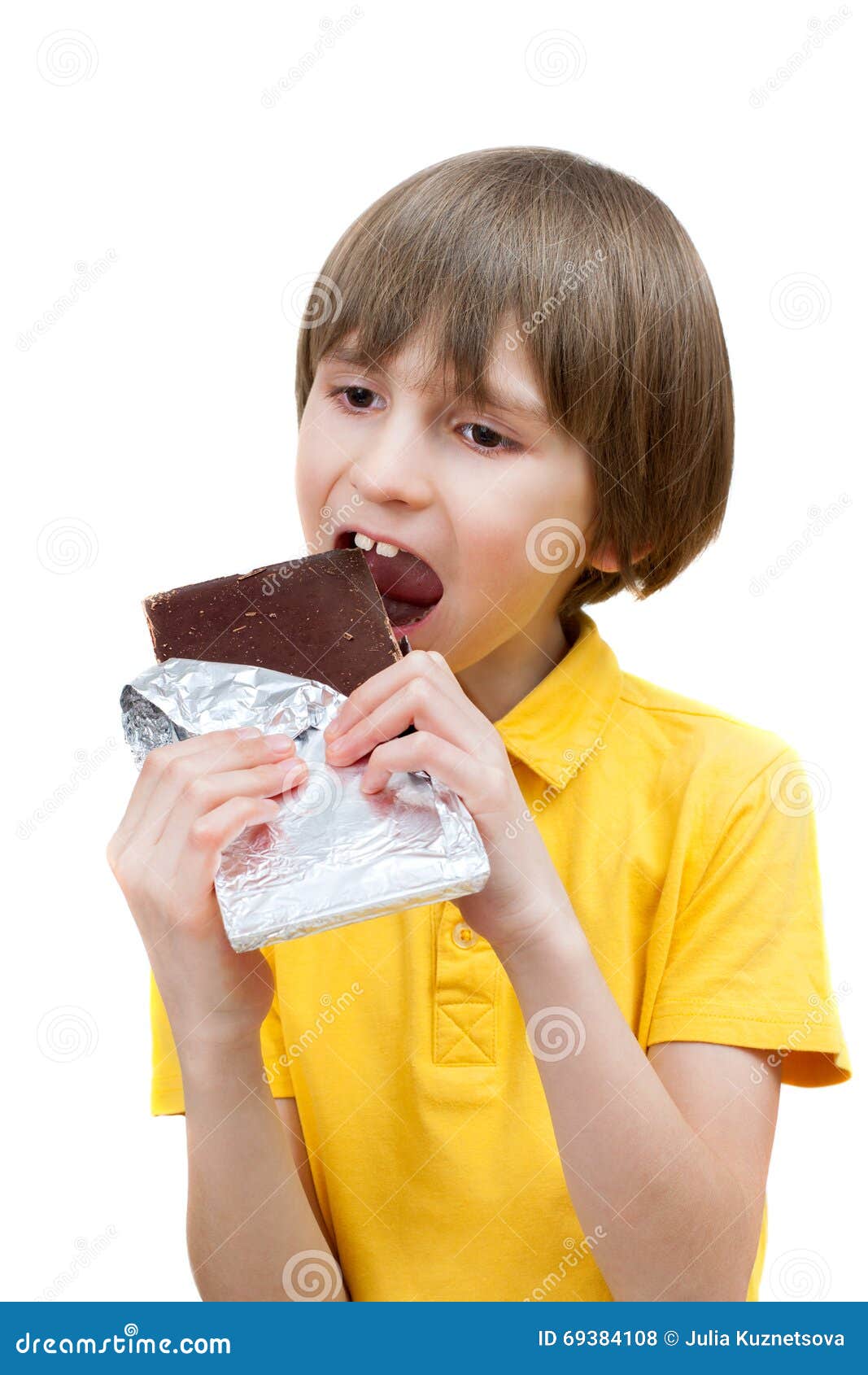 Seven Years Boy Biting Stick Chocolate Stock Photos - Free & Royalty ...