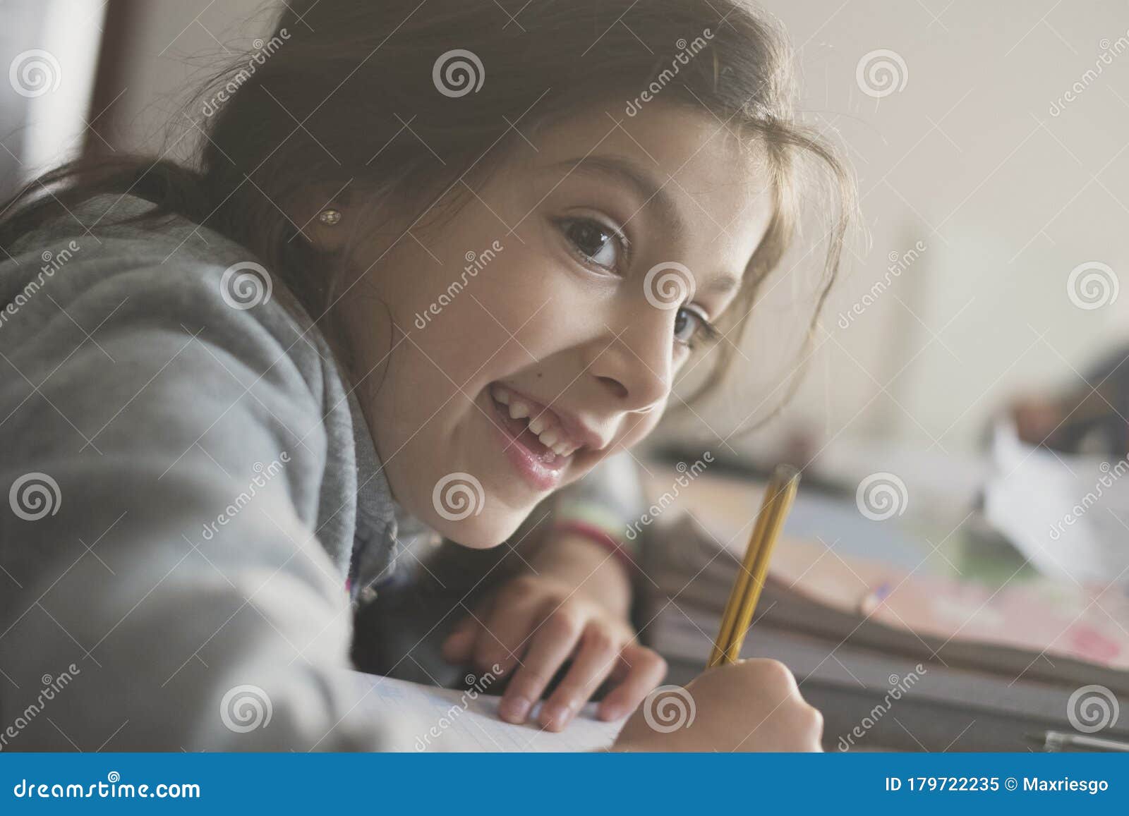 Seven Years Old Girl Doing Homework at Home Stock Image - Image of ...
