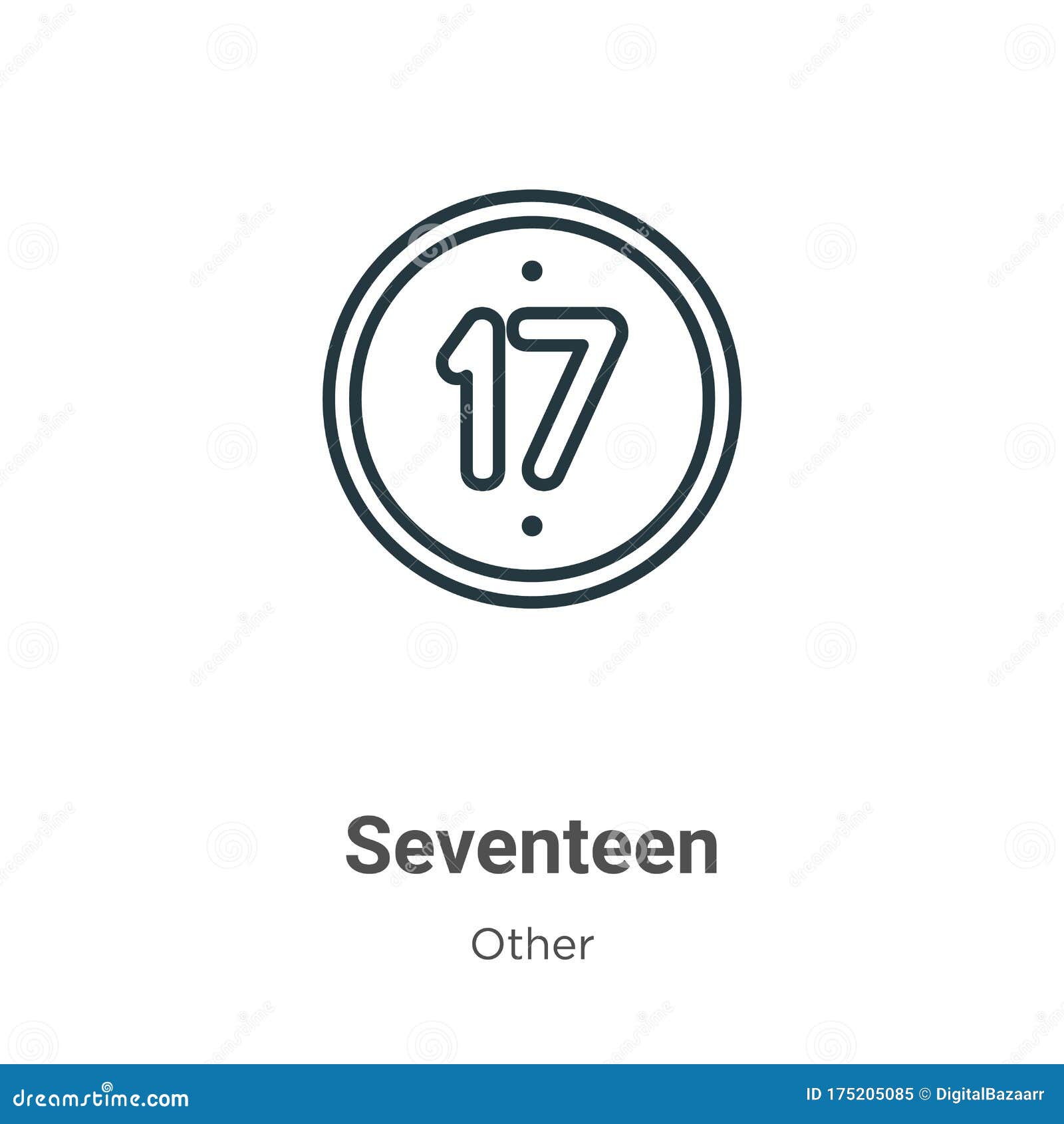 Seventeen Outline Vector Icon. Thin Line Black Seventeen Icon, Flat ...