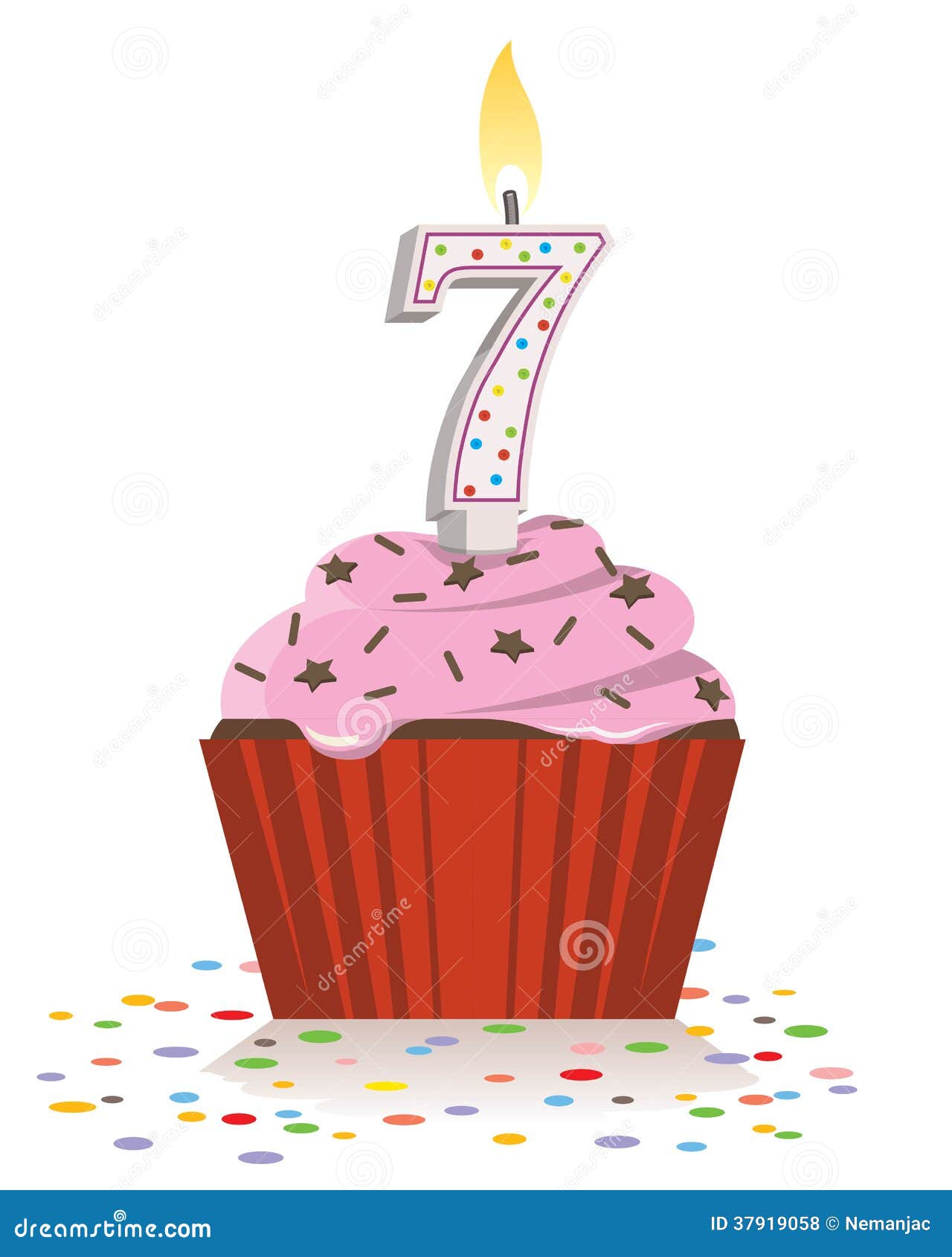 Seventh birthday cupcake stock illustration. Illustration of colorful ...