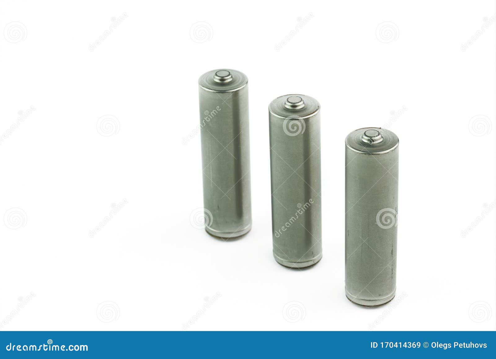 Several AA Batteries in Perspective Closeup View on White Background ...