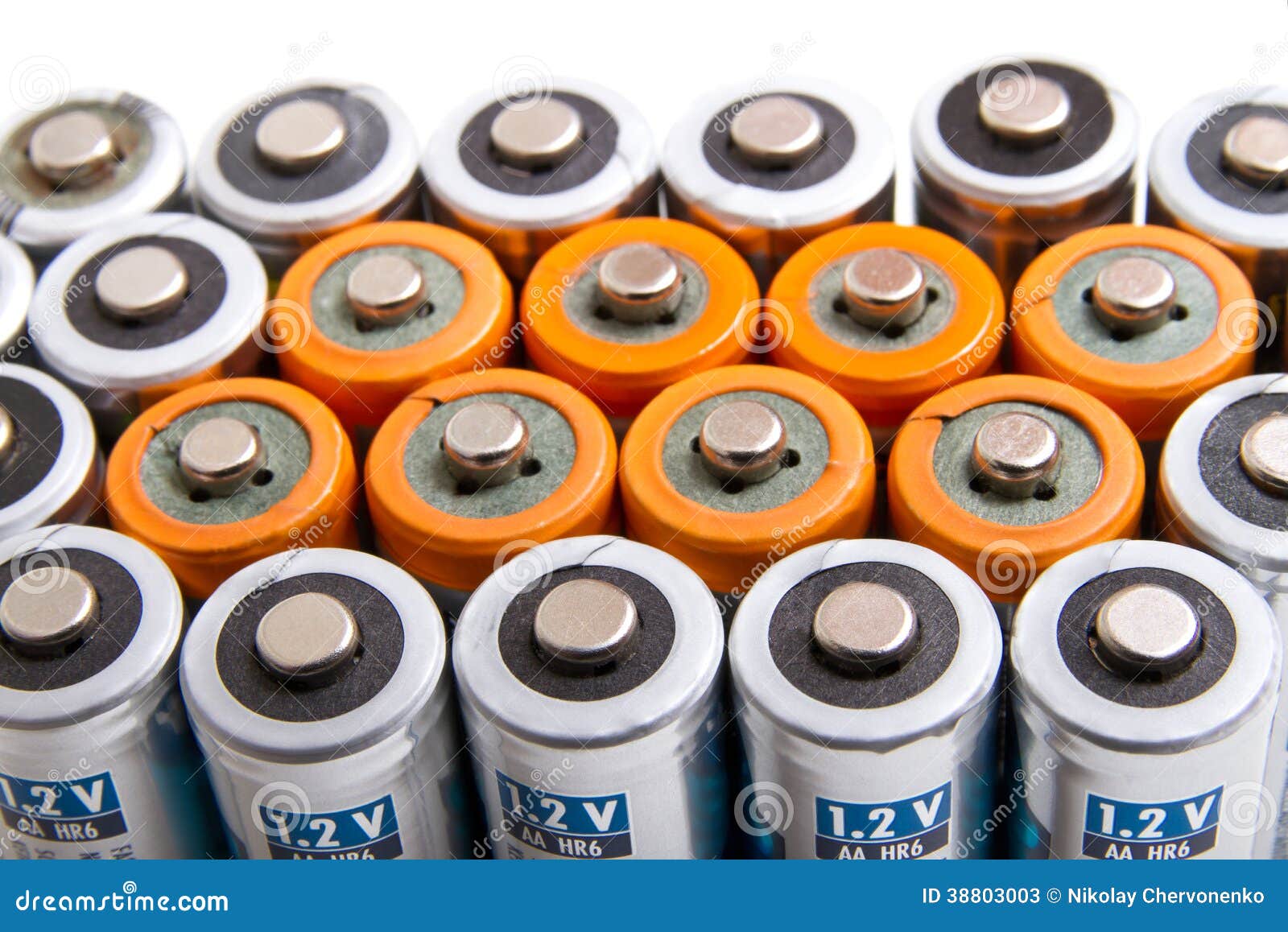 Several AA Batteries in Perspective Closeup View Stock Image - Image of ...