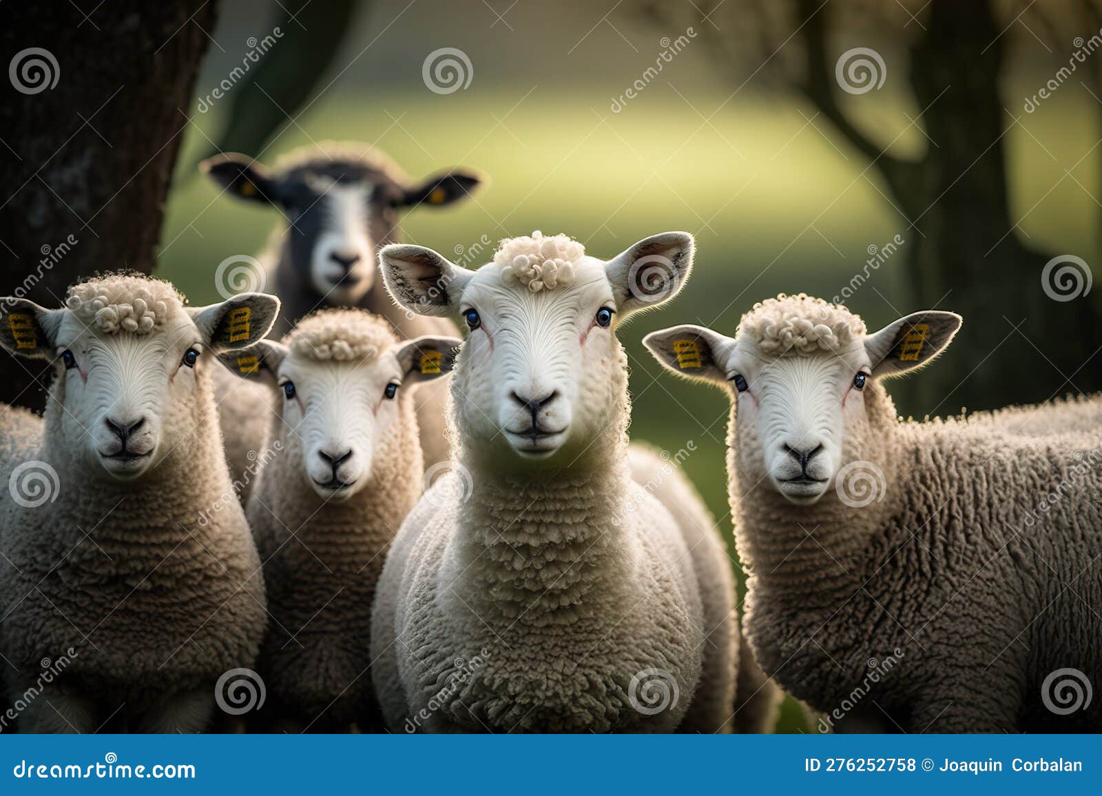 Several Alerted Sheep Look Towards the Camera, Adorable Sheep. Ai ...