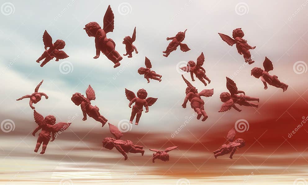 Several Angels in sky. stock illustration. Illustration of serene ...