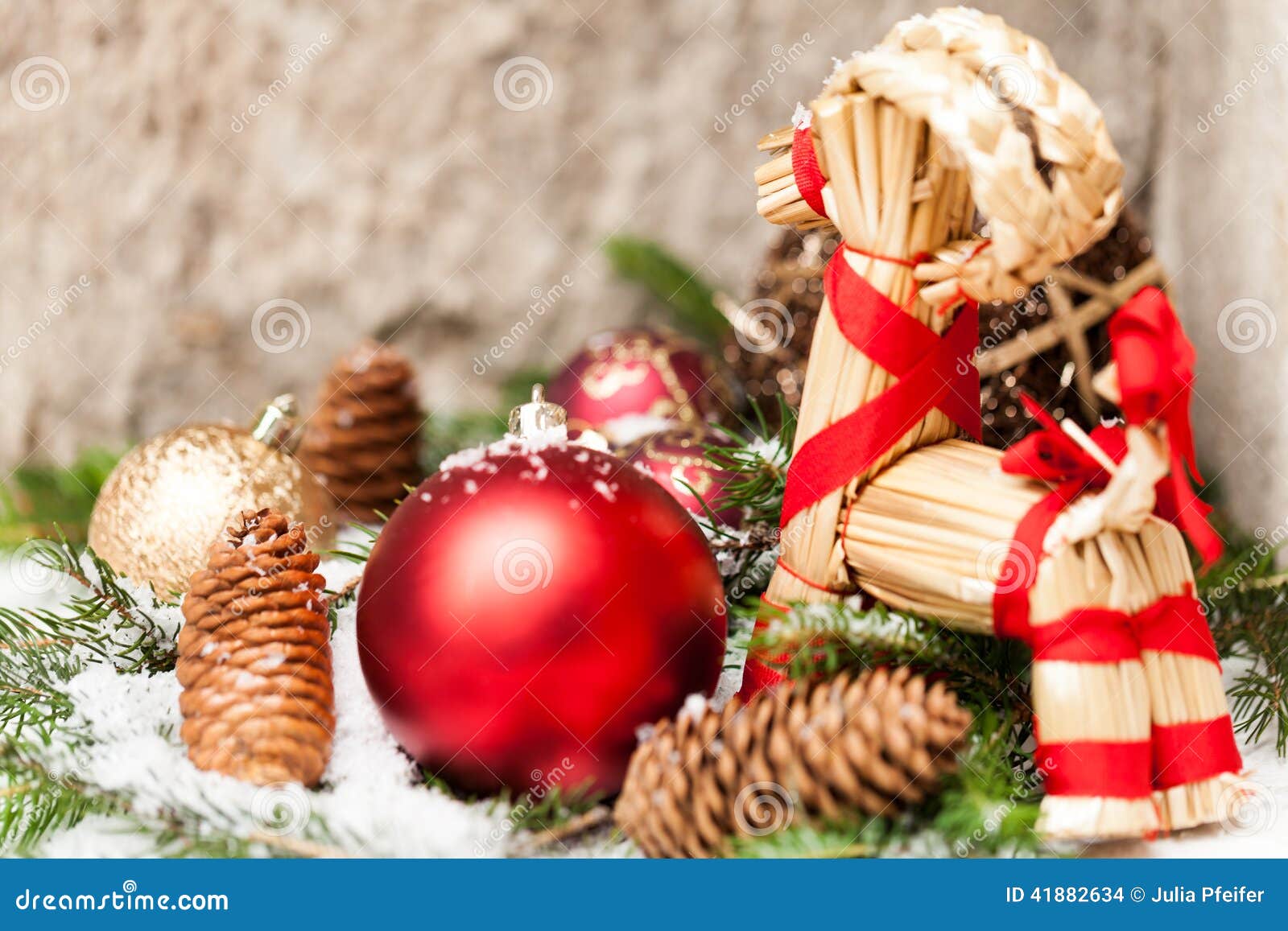 Several Assorted Christmas Ornaments Stock Photo - Image of snow ...