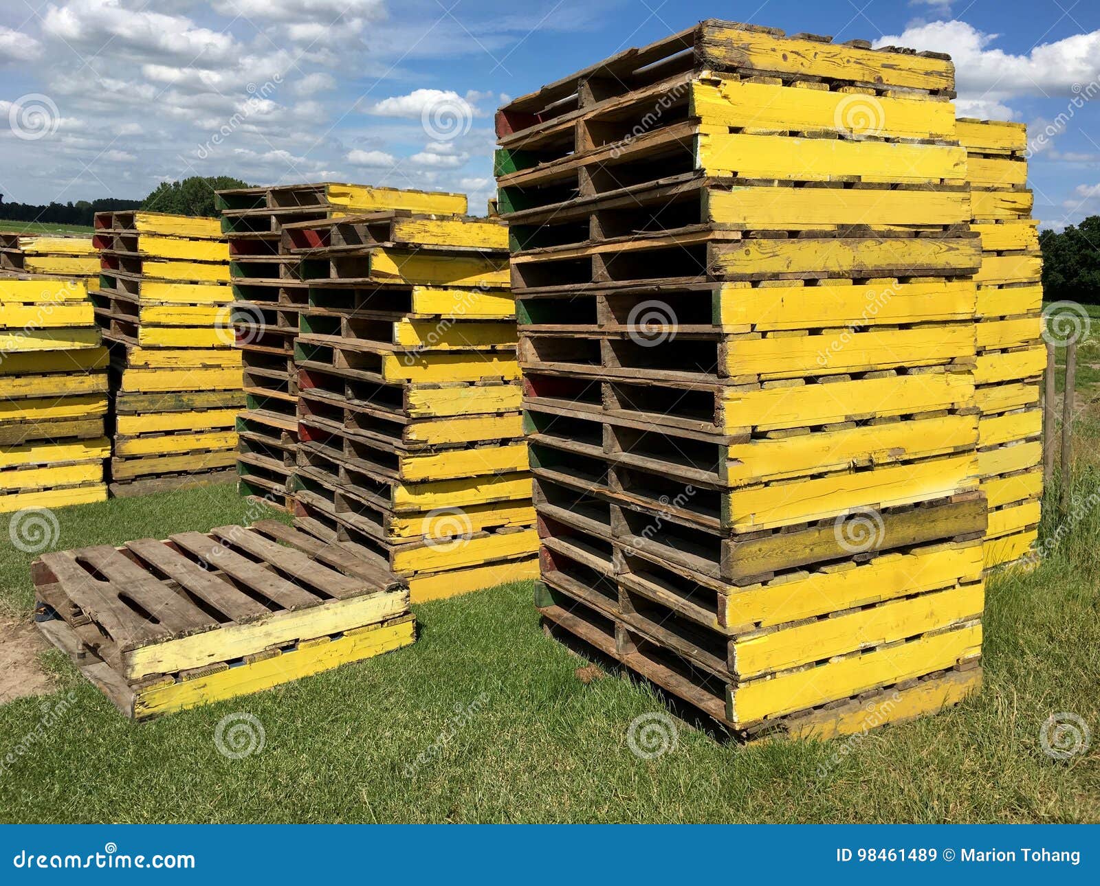 Several Big Stacks of Yellow Wooden Pallets Stock Image - Image of ...