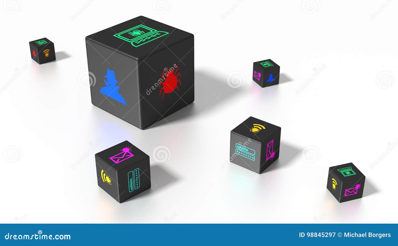 Black Cubes with Colored Cybersecurity Icons Stock Illustration ...