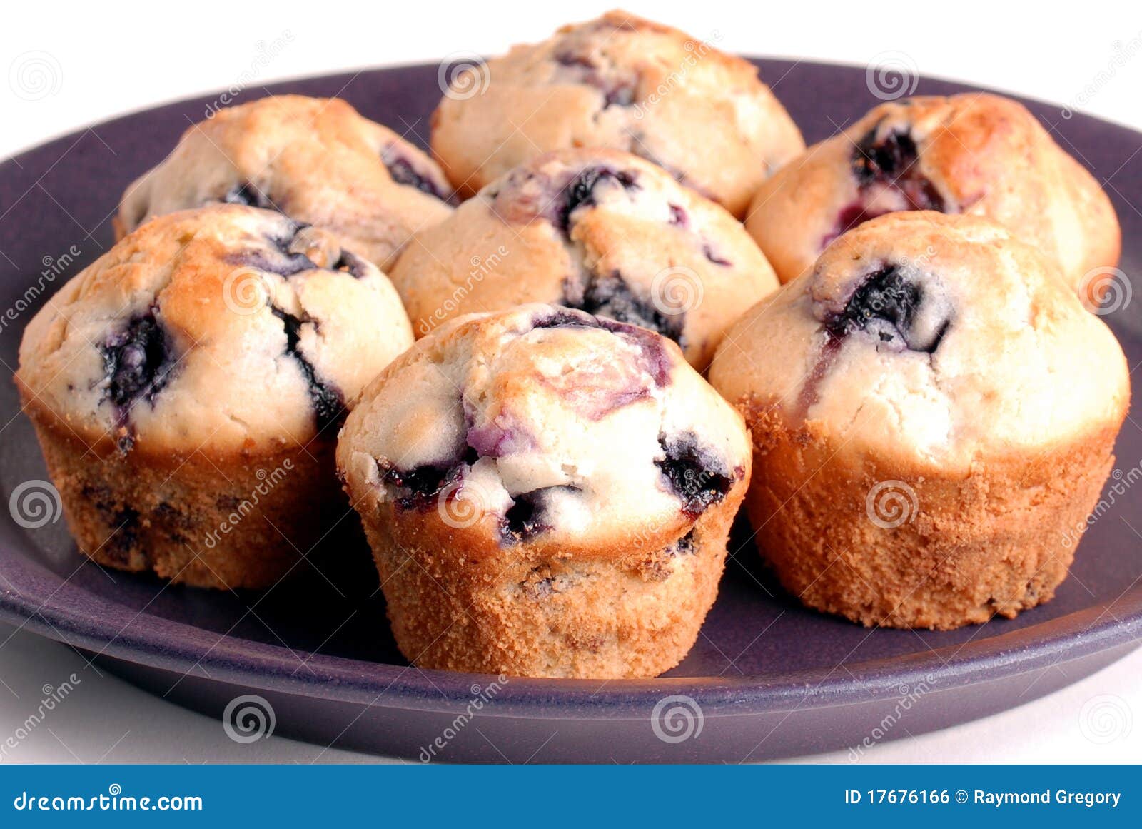Several Blueberry Muffins on Purple Plate Stock Photo - Image of bread ...