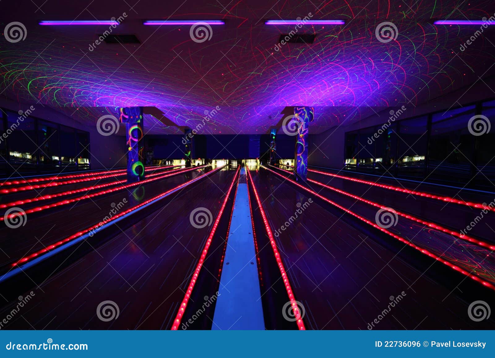 Several Bowling Alleys Inside Bowling Club Stock Photo - Image of light ...