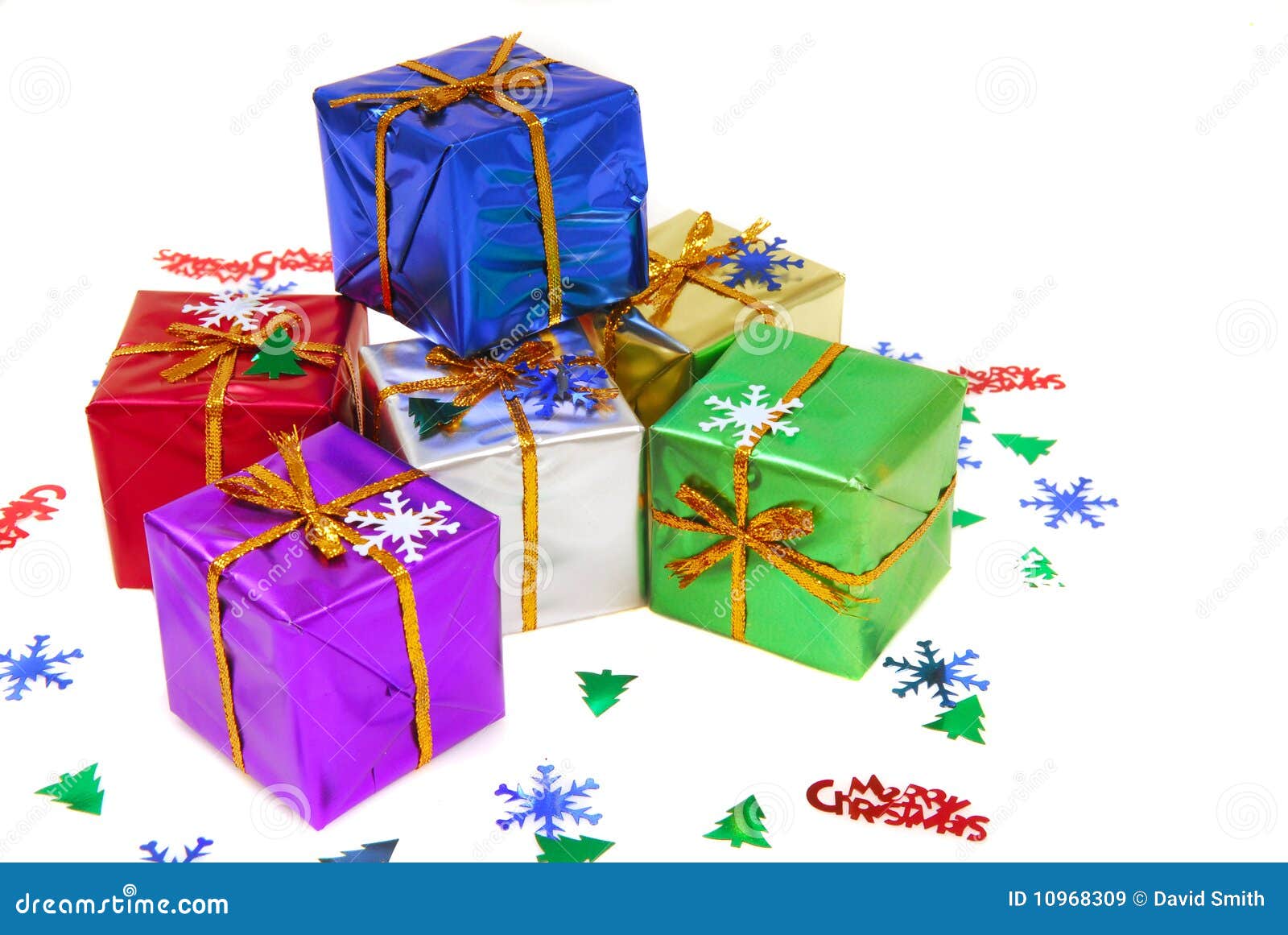 Several Brightly Colored Christmas Gifts Stock Image - Image of package ...