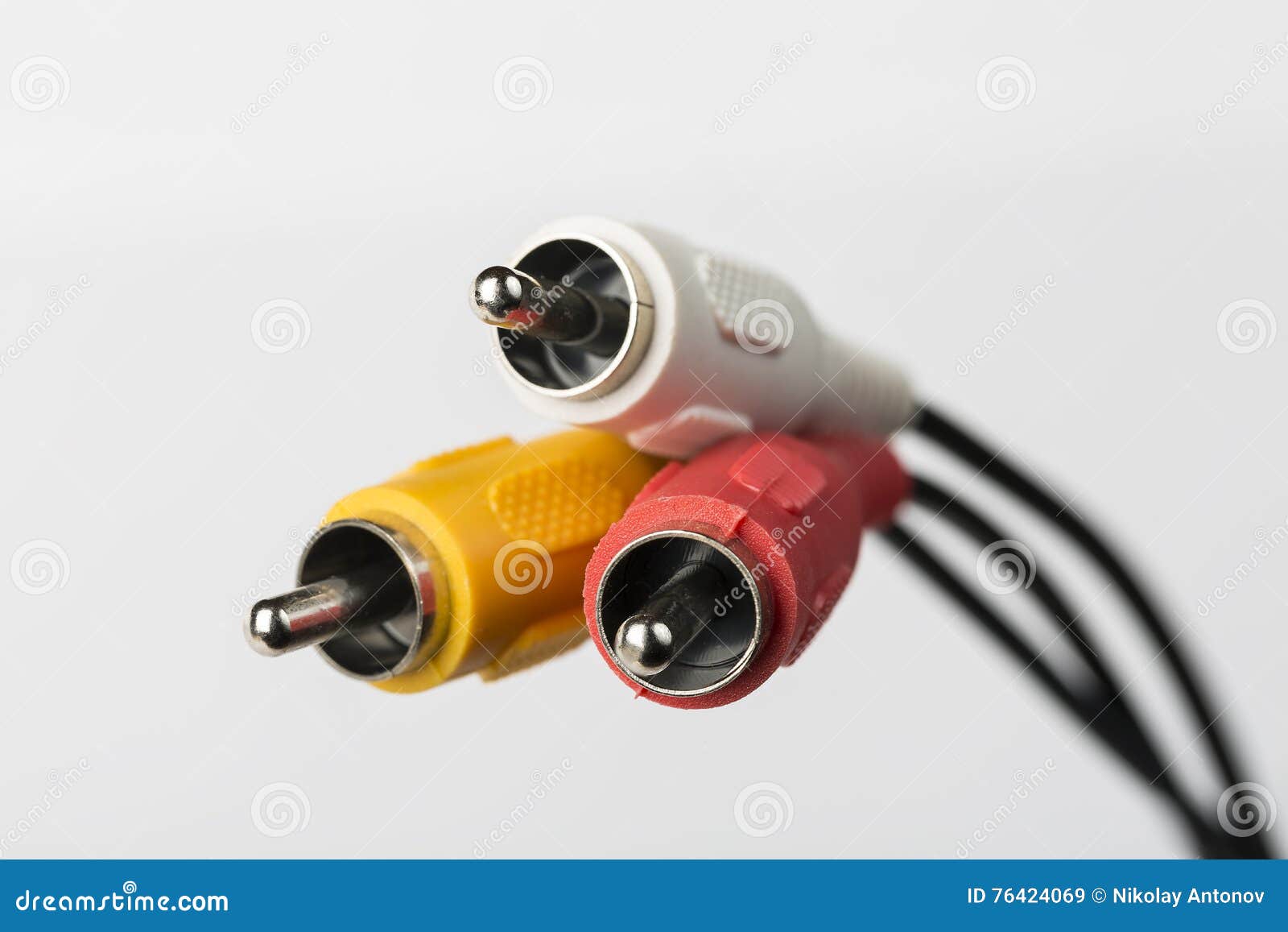 Several Cables with RCA Connectors for Audio and Video on White ...