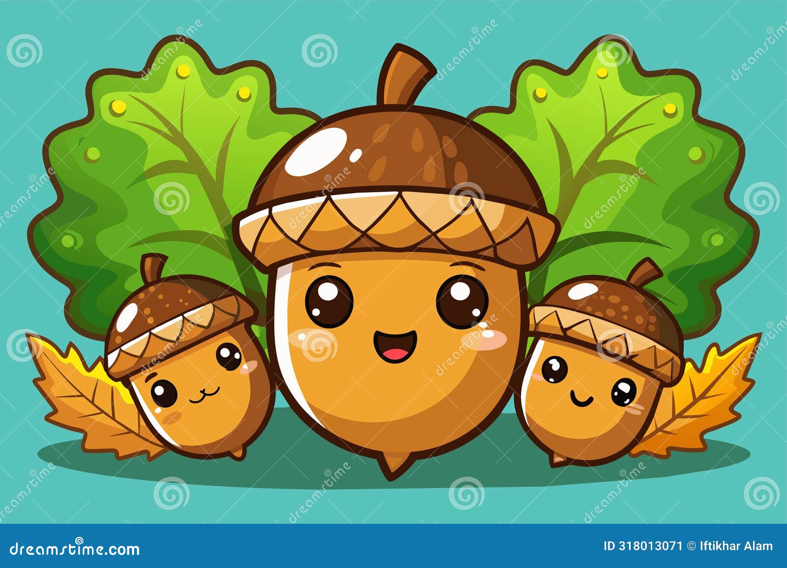 Several Cartoon Acorns with Leaves Grouped Together in a Whimsical ...