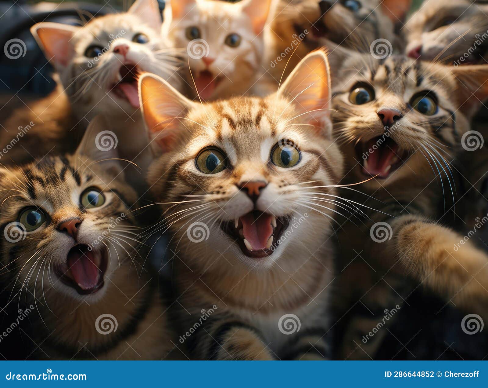 Several Cats Take a Group Selfie Stock Illustration - Illustration of ...