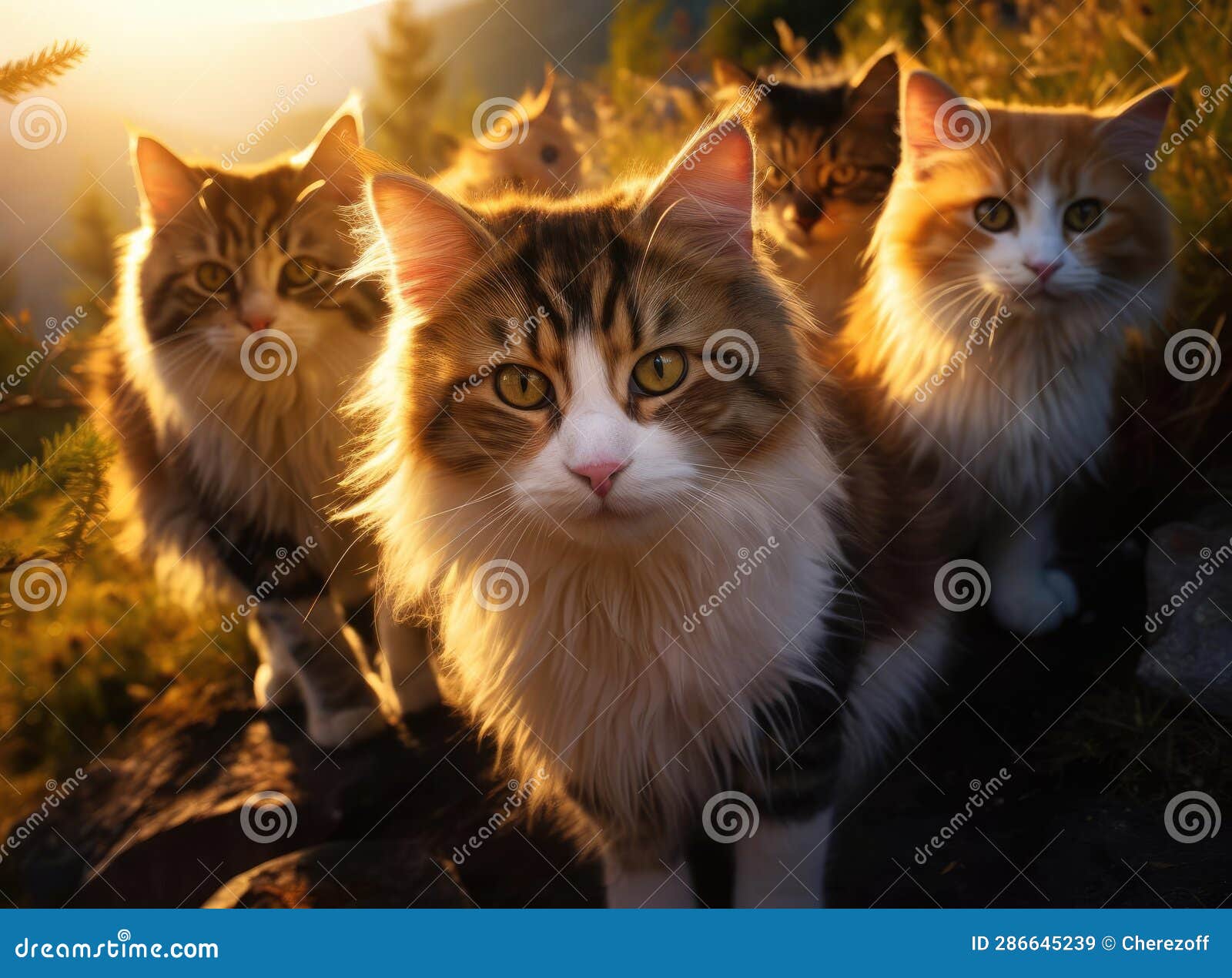 Several Cats Take a Group Selfie Stock Illustration - Illustration of ...
