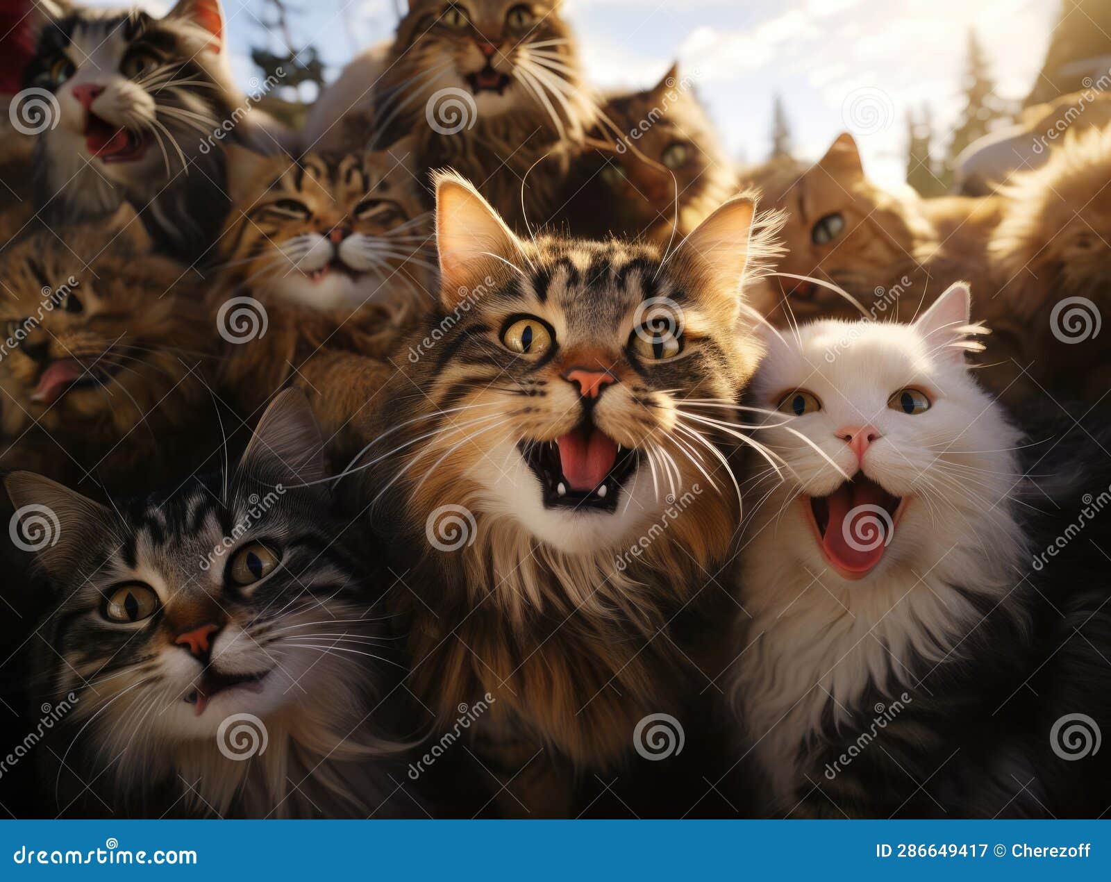 Several Cats Take a Group Selfie Stock Illustration - Illustration of ...