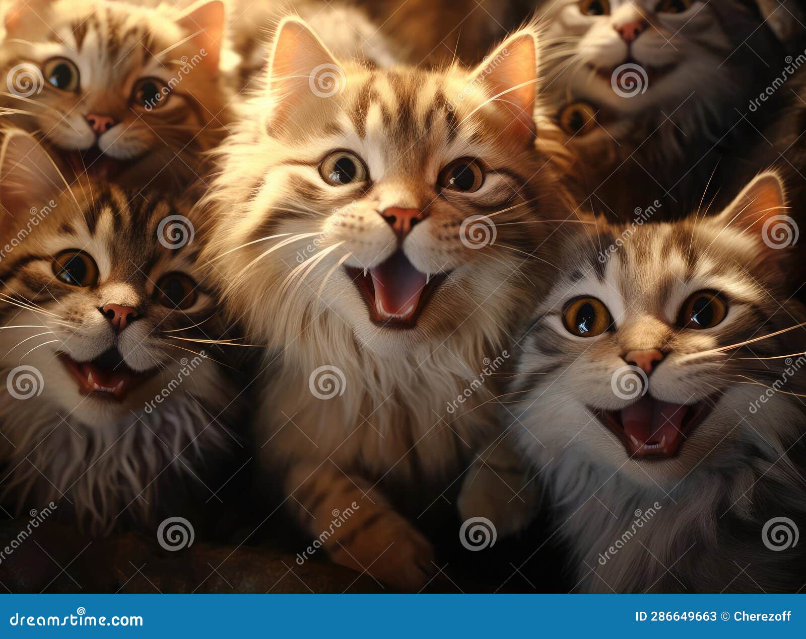 Several Cats Take a Group Selfie Stock Illustration - Illustration of ...