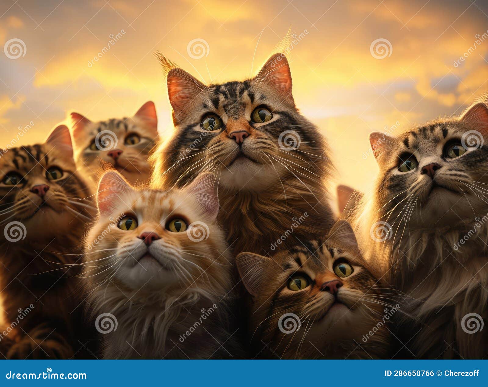 Several Cats Take a Group Selfie Stock Illustration - Illustration of ...
