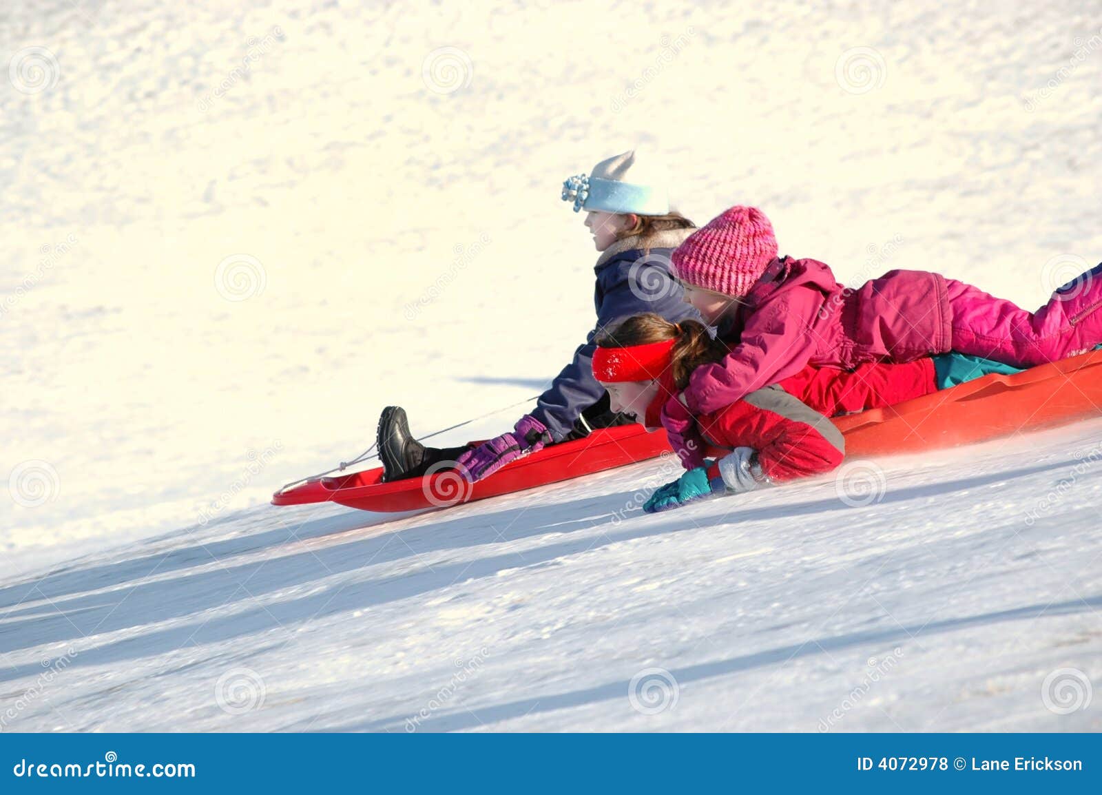 Several Children Sledding stock photo. Image of sled, enjoying - 4072978