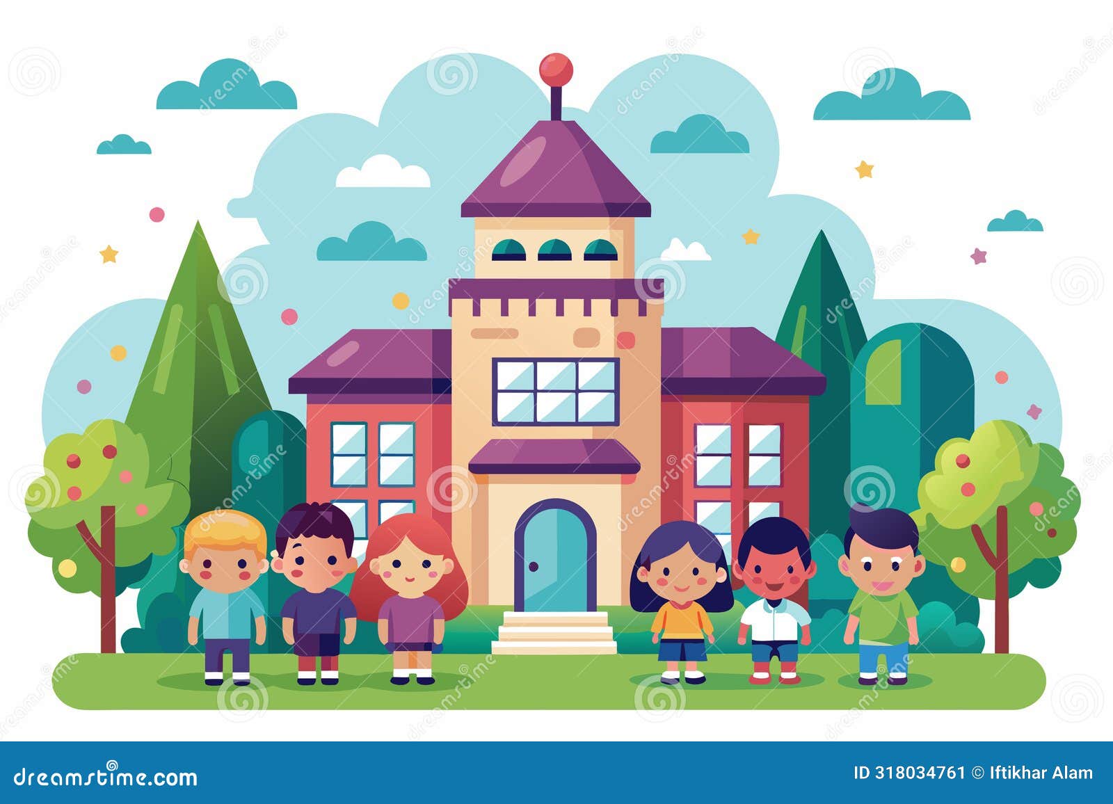 Several Children Standing Together in Front of an Orphanage Building ...