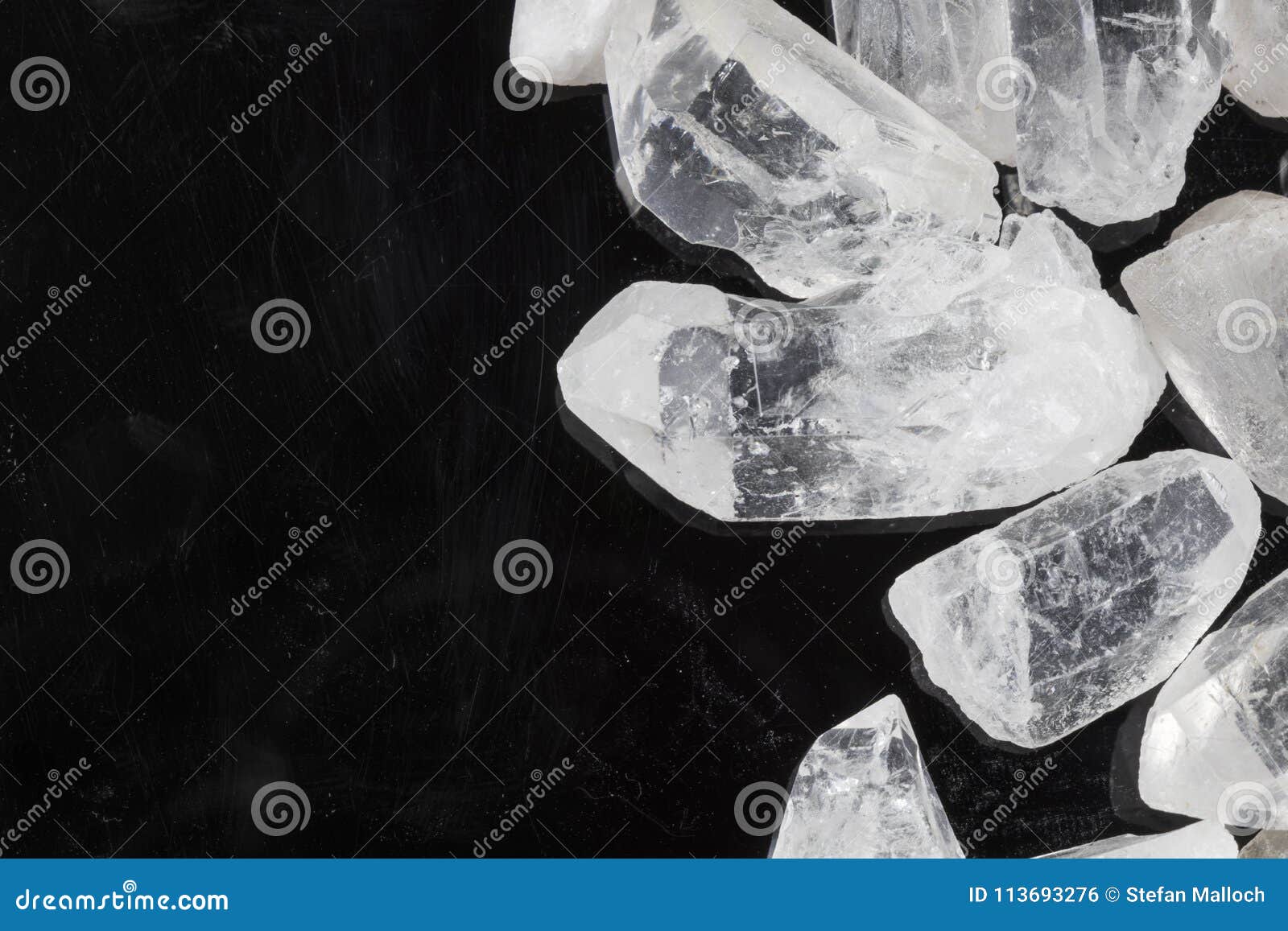 Several Chunks of Beautiful Quartz Crystal with Black Background Stock ...