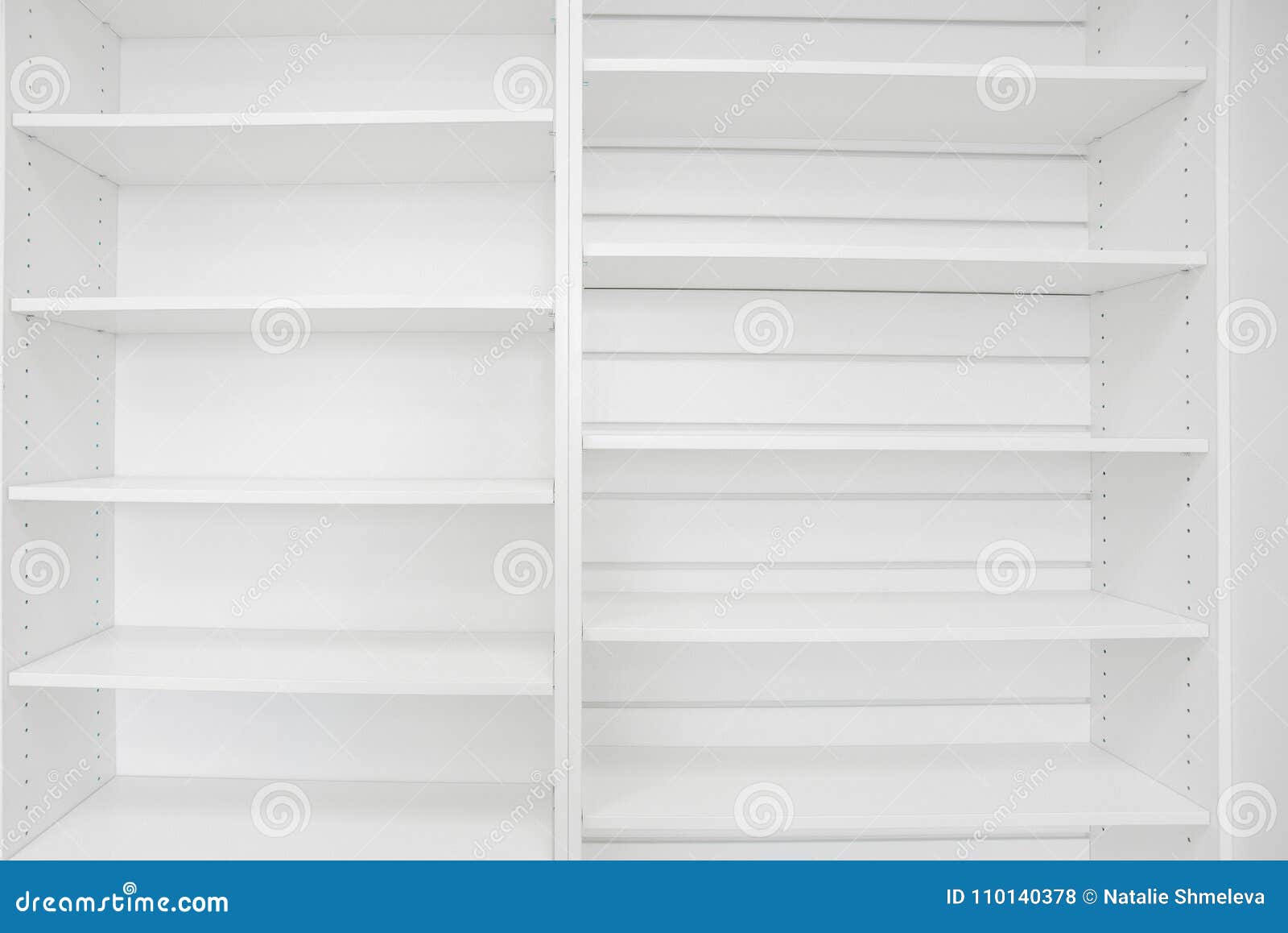 Empty white shelves stock photo. Image of shelf, wall - 110140378