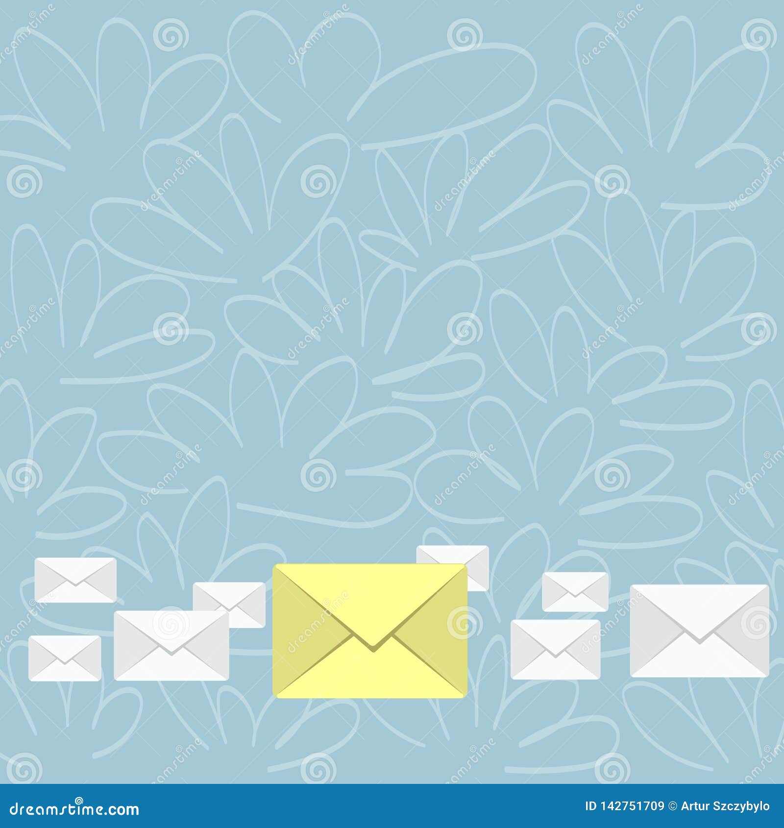 Several Closed Color Envelopes with Big One in Middle. Letter Casing in ...