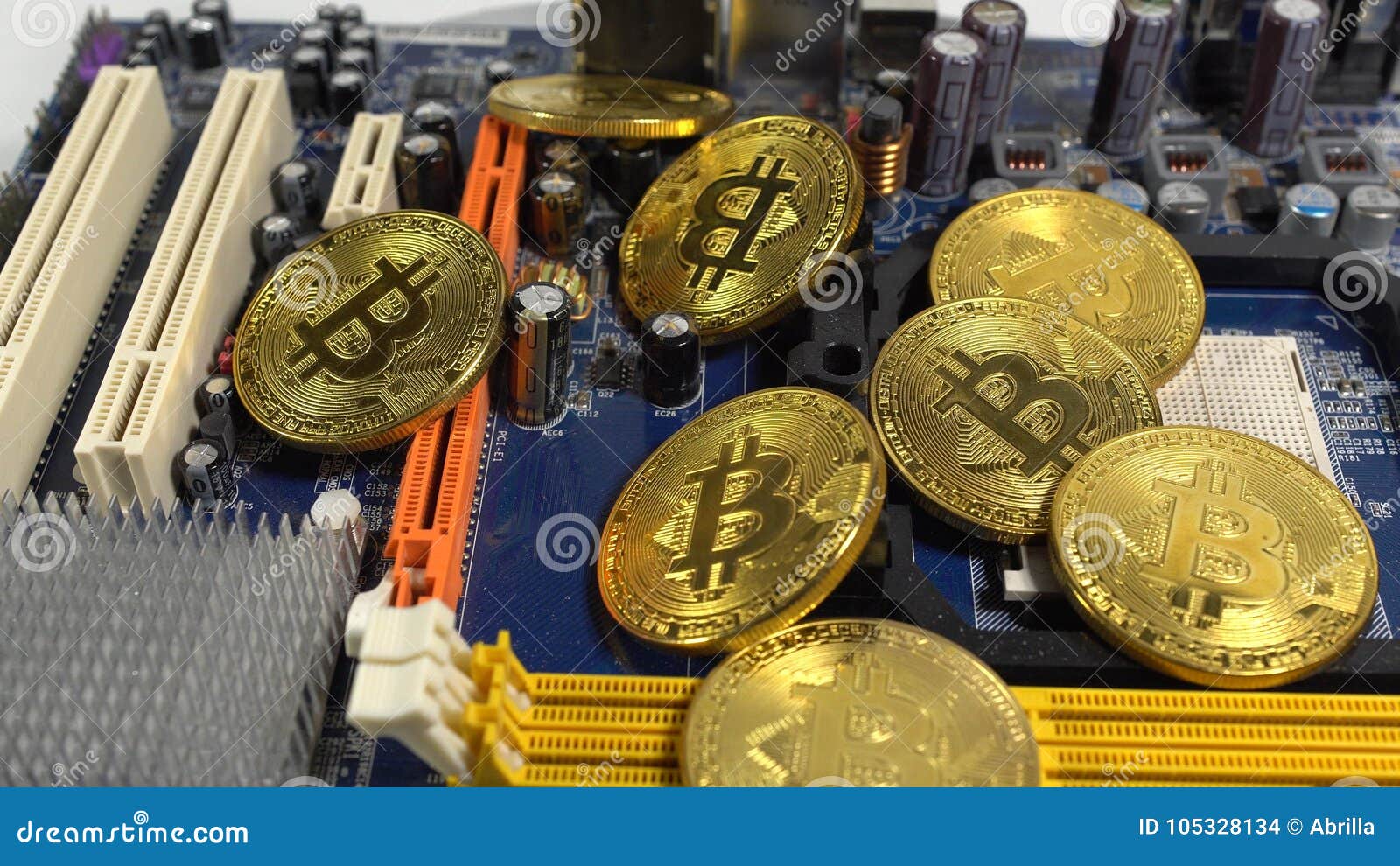 Several Coins of Bitcoins and a Strip of Electronic Memory on a Light ...