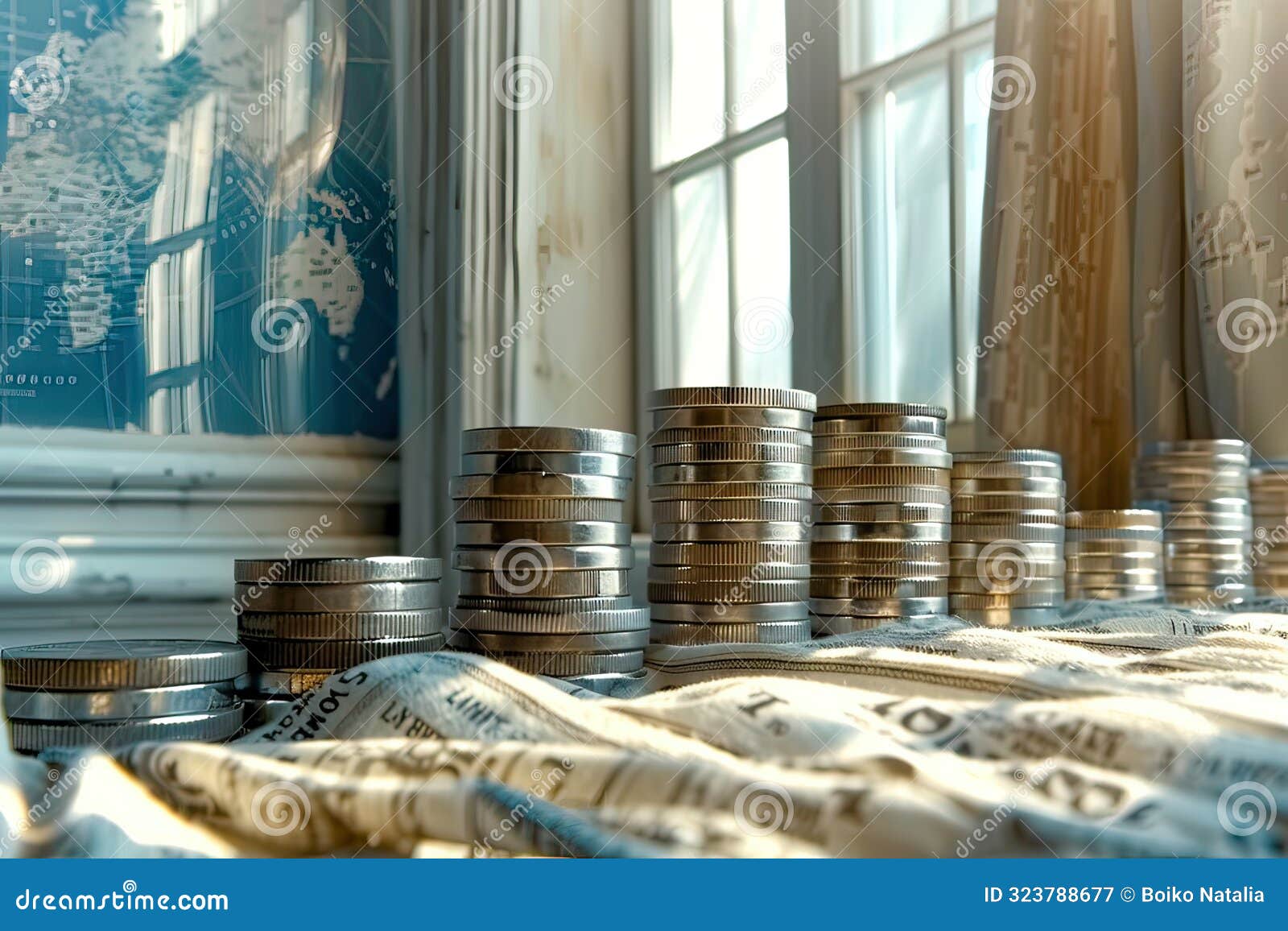 Several Coins are Piled Up Vertically on a Table Surface Stock Image ...