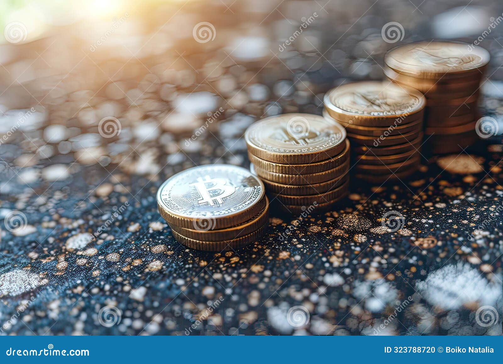 Several Coins are Piled Up Vertically on a Table Surface Stock Photo ...