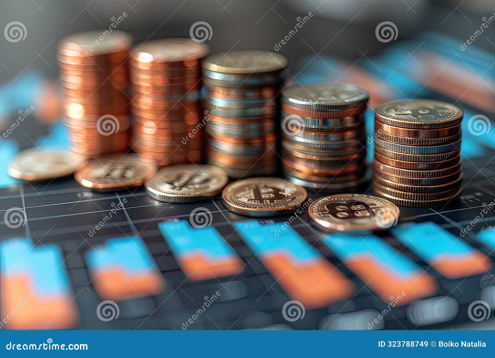 Several Coins are Piled Up Vertically on a Table Surface Stock Image ...