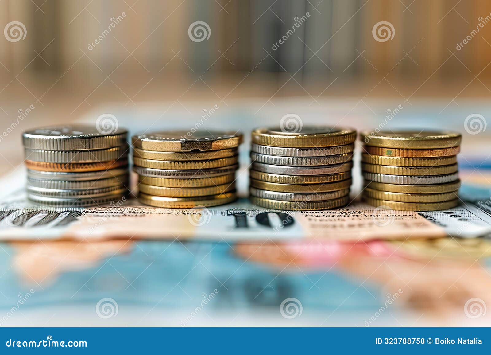 Several Coins are Piled Up Vertically on a Table Surface Stock Photo ...