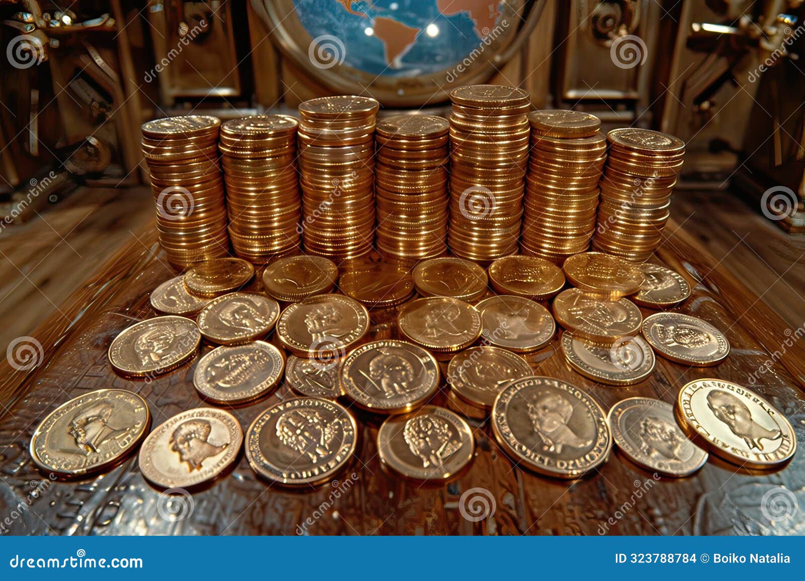 Several Coins are Piled Up Vertically on a Table Surface Stock Photo ...