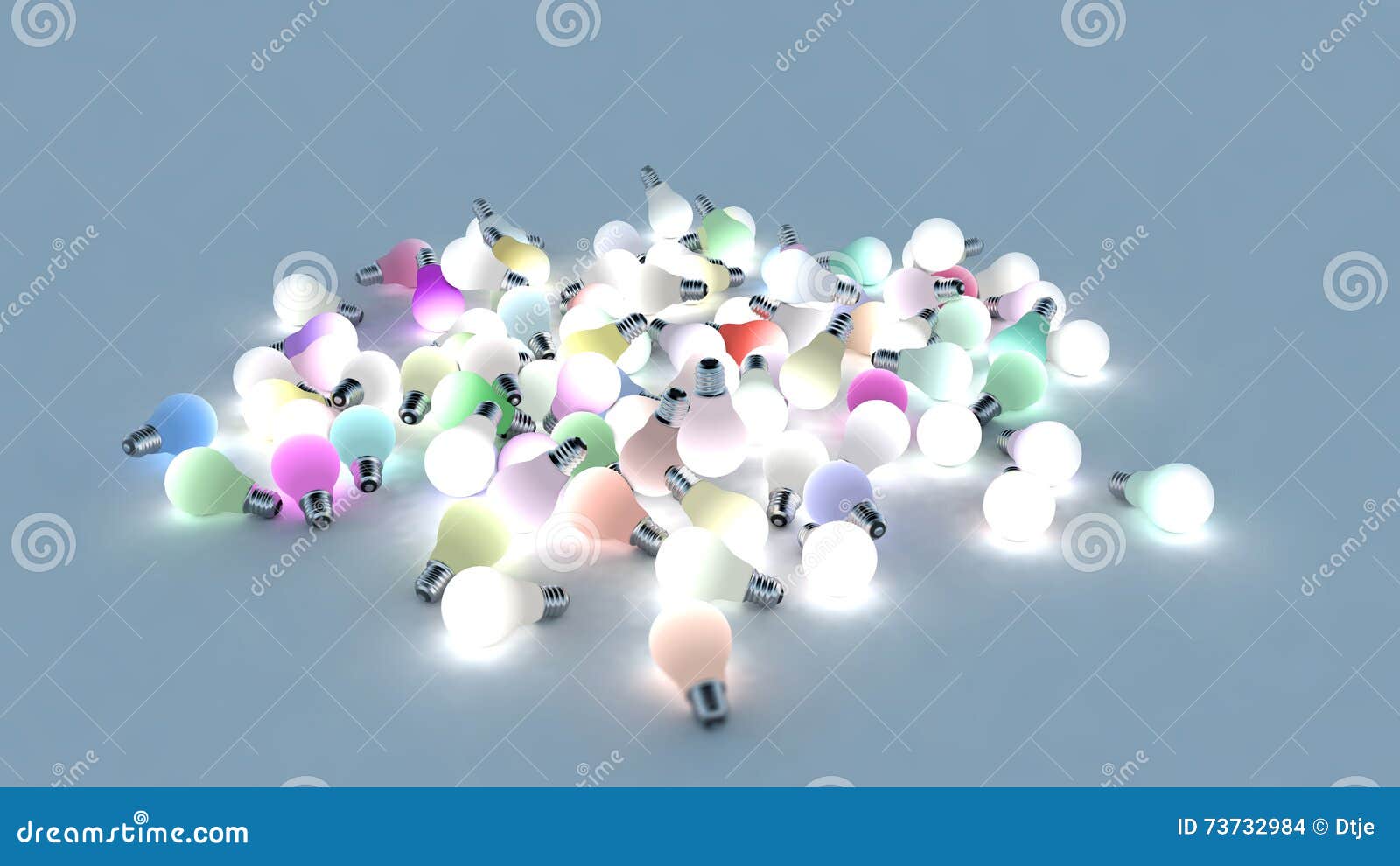 Several Colored Light Bulbs on the Ground. 3D Rendering Stock ...