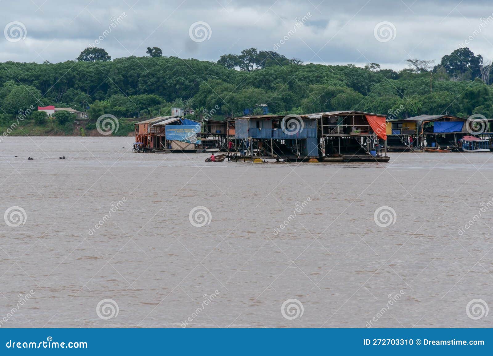 Several Colorful Floating River House on the Amazon River in Brazil ...