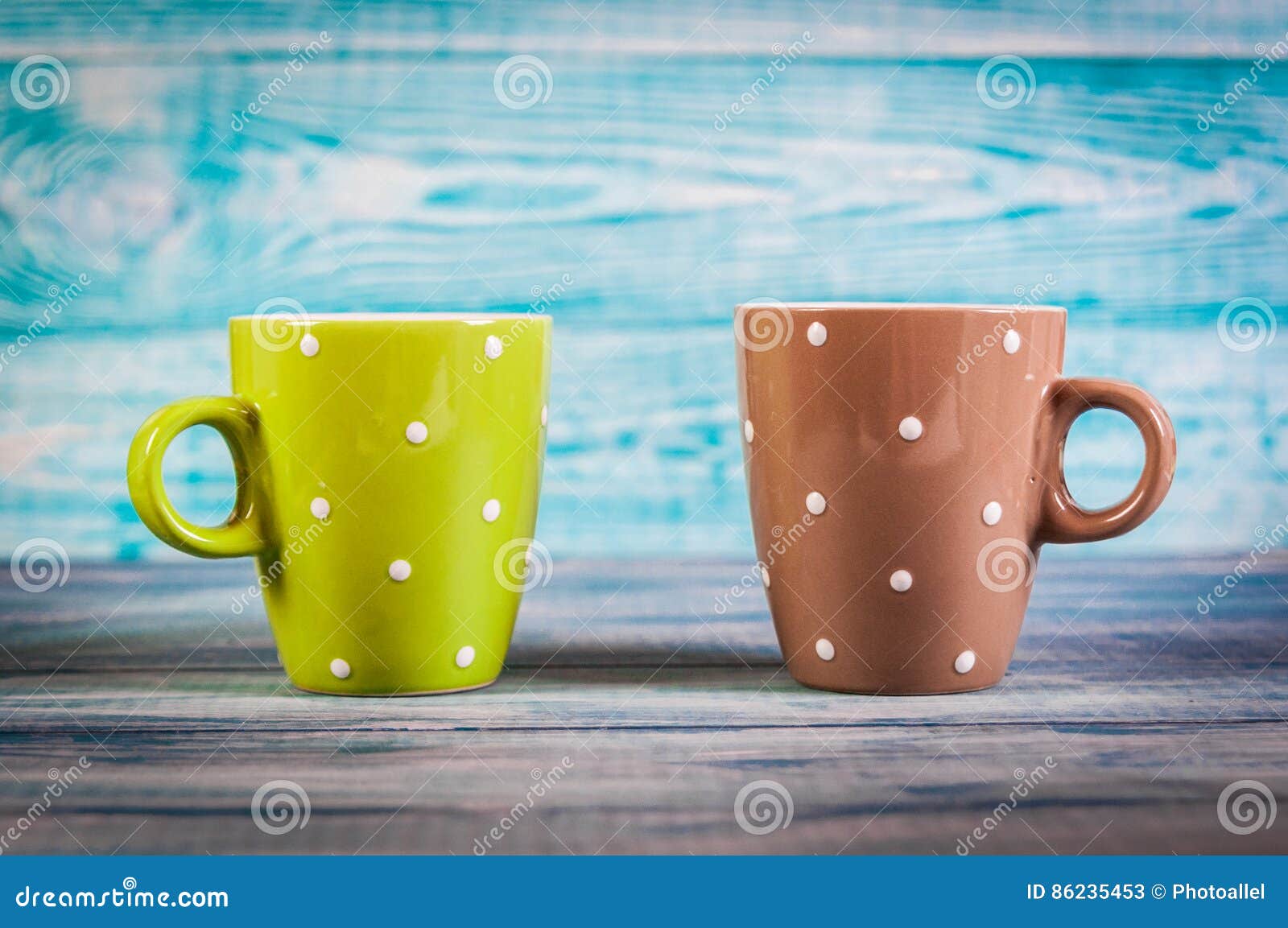 Several Colorful Tea Cups on Vintage Background Stock Image - Image of ...