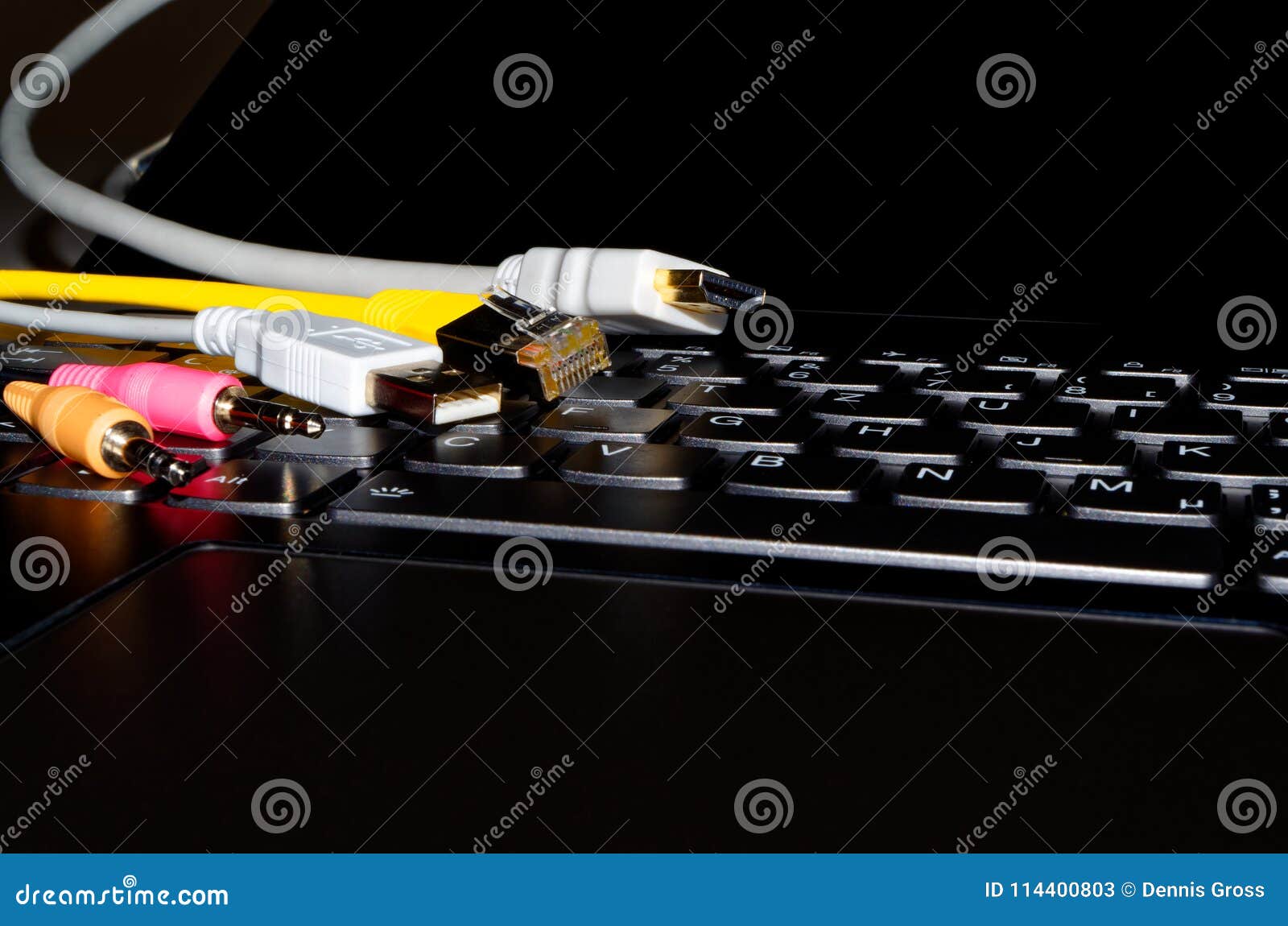 Several Connection Plugs on Black Computer Keyboard Stock Image - Image ...