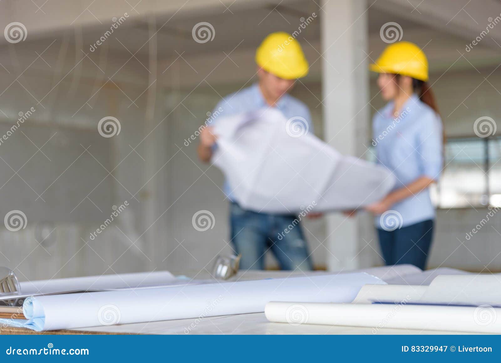 Several of Construction Design Tools with Abstract Blurred Engineers ...
