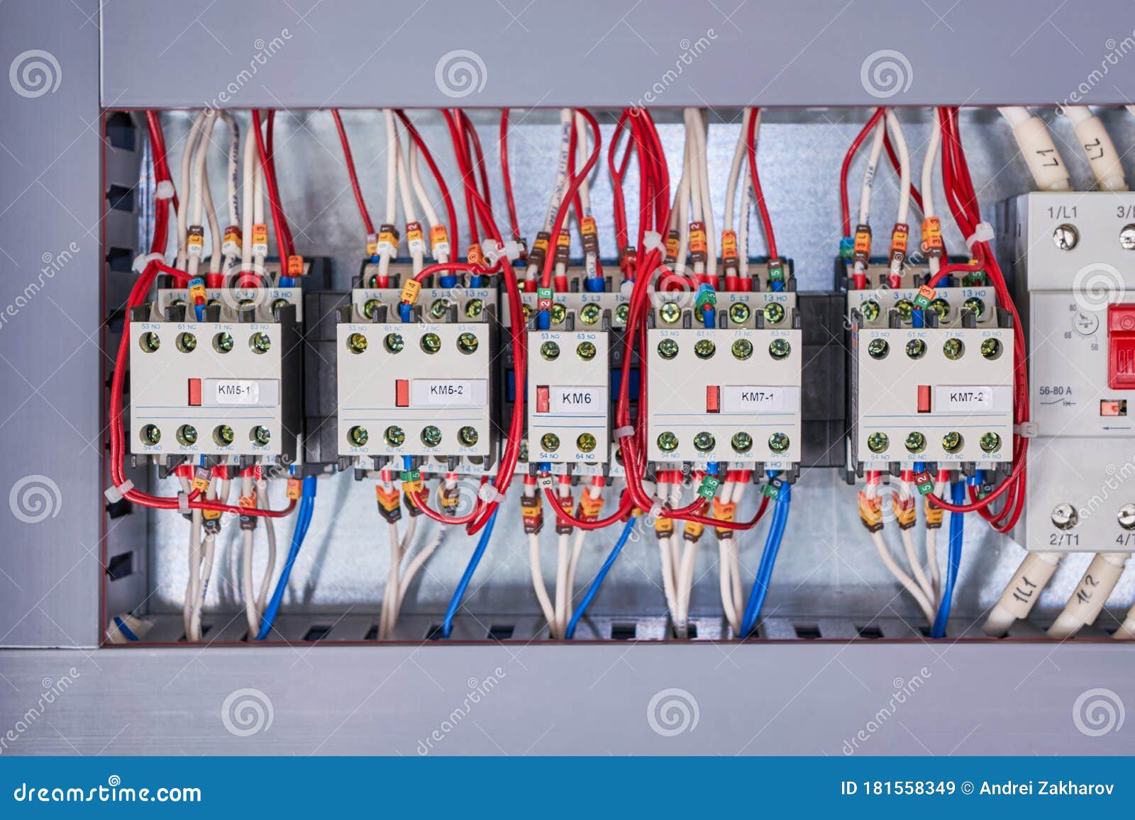 Several Contactors are Arranged in a Row in the Electrical Cabinet ...