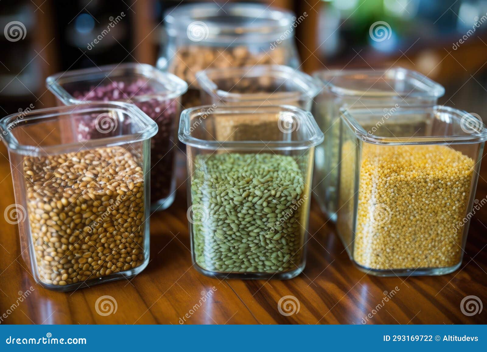 Several Containers Filled with Raw Grains and Legumes Stock Photo ...