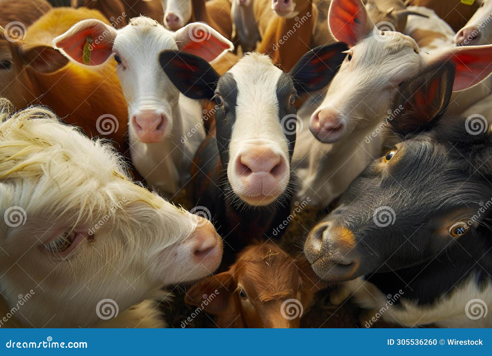 Several Cows Standing Together in a Pen with One Cow Staring at the ...