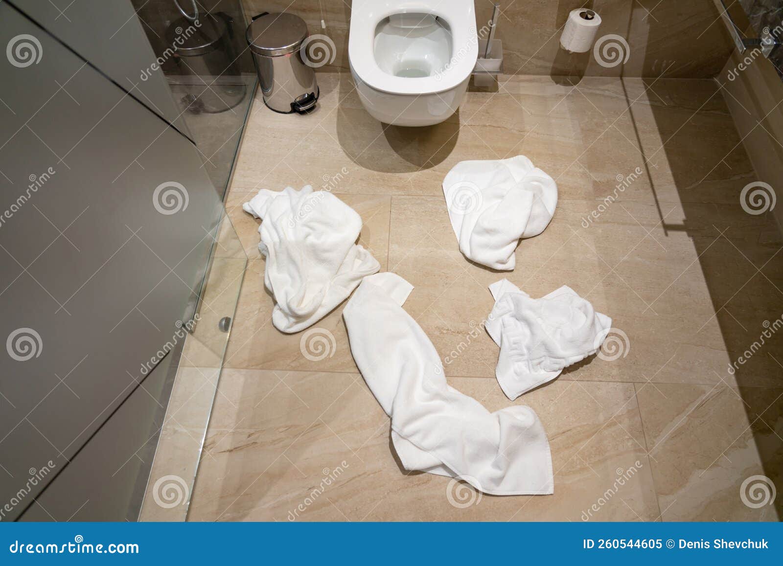 Several Crumpled Used Towels on the Bathroom Floor Stock Image - Image ...