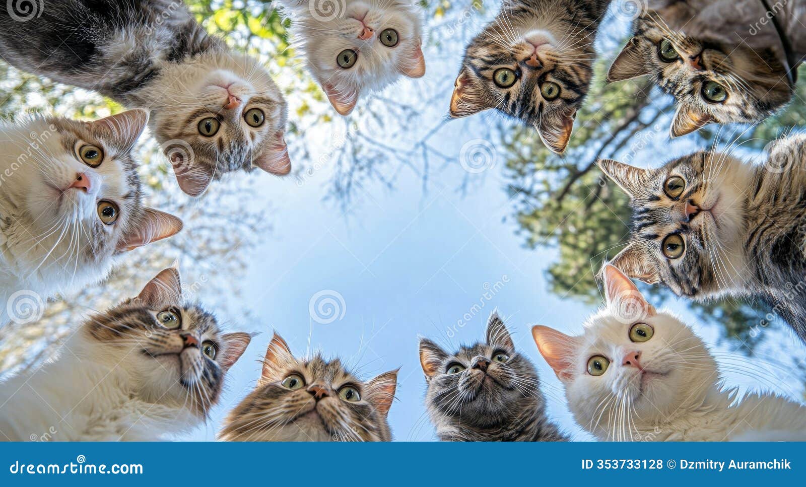 Several Curious Cats Form a Circle and Peer Down Stock Photo - Image of ...