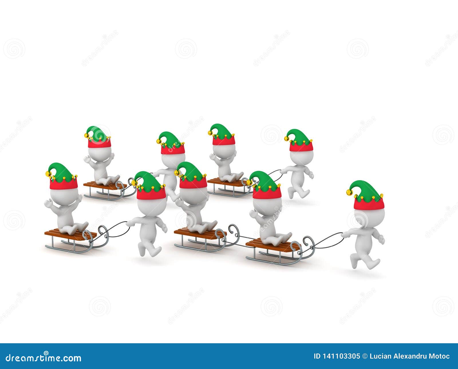 3D Characters Running with Sleds Stock Illustration - Illustration of ...