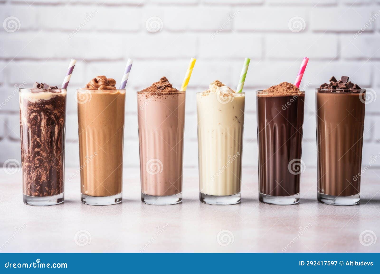 Several Different Chocolate Milkshake Types Aligned in a Row Stock ...