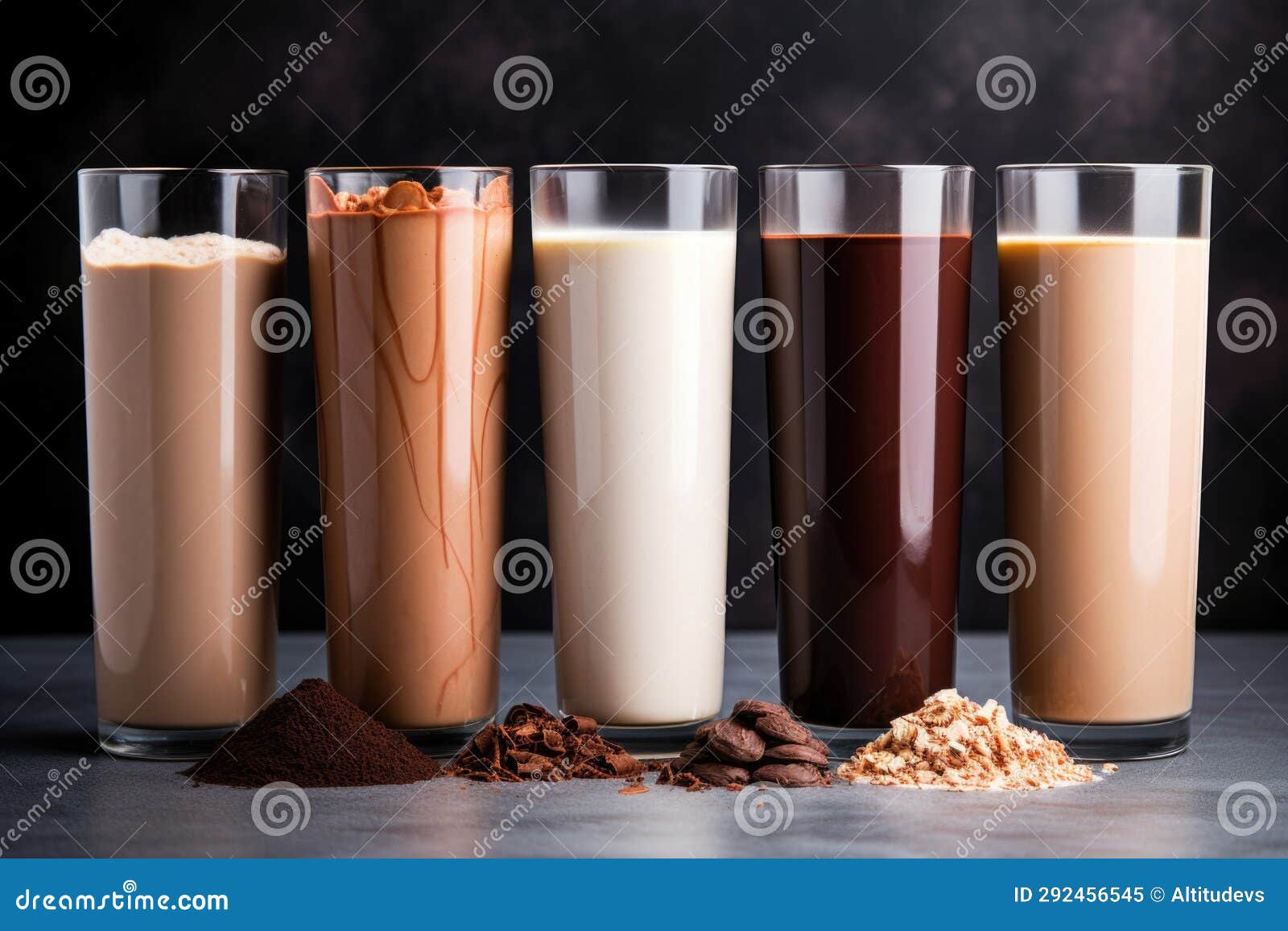 Several Different Chocolate Milkshake Types Aligned in a Row Stock ...