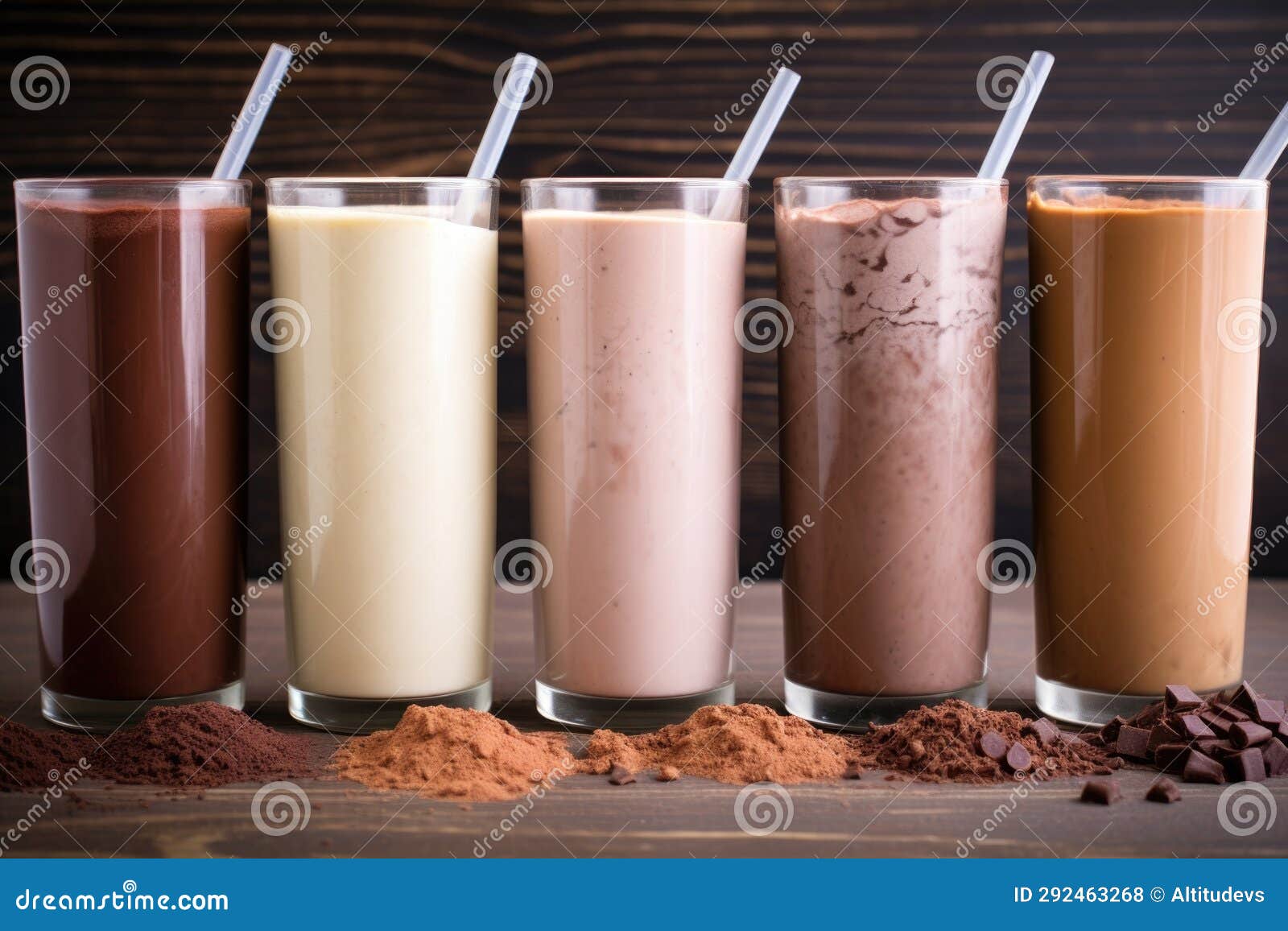 Several Different Chocolate Milkshake Types Aligned in a Row Stock ...