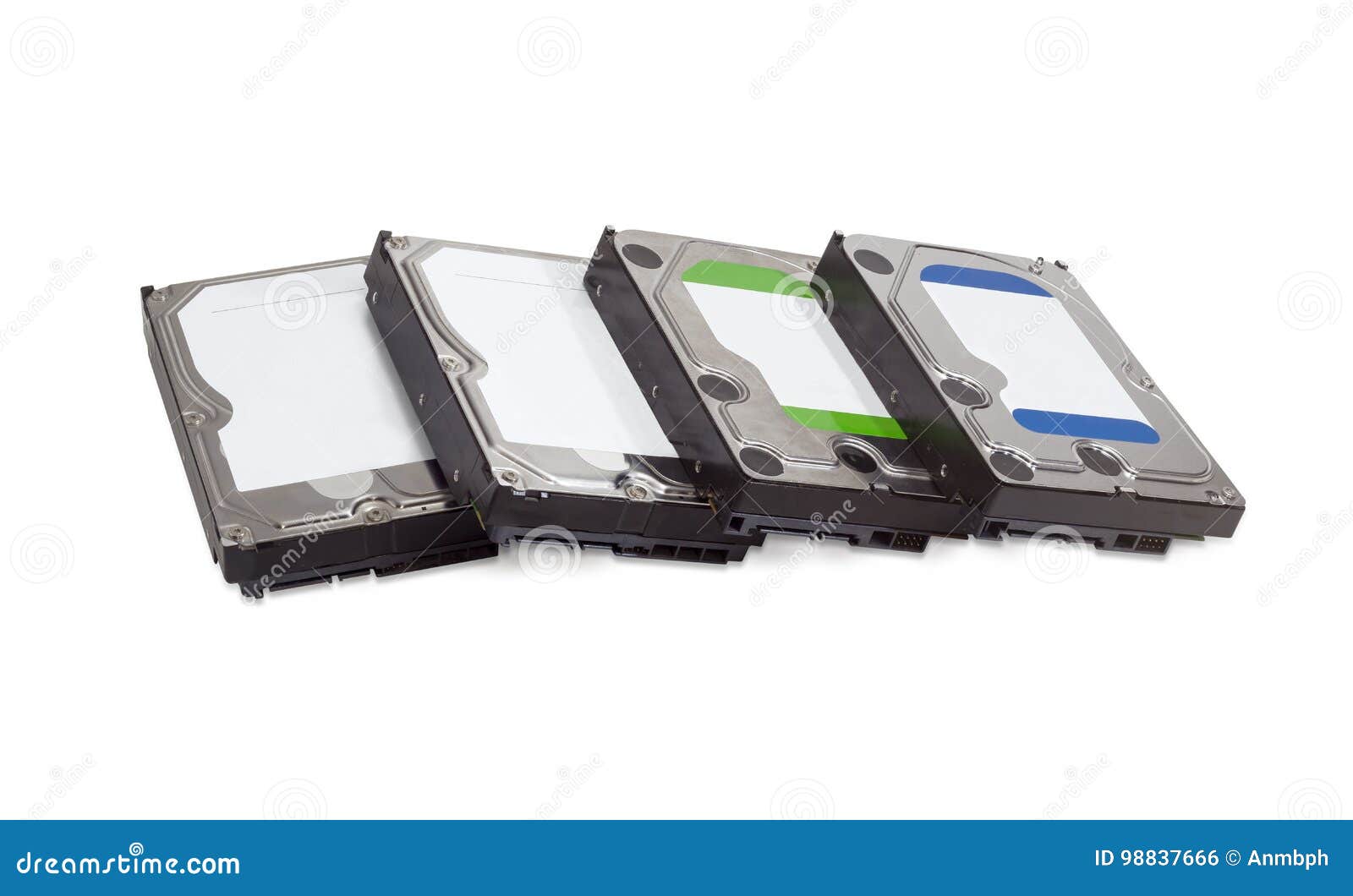 Several Different Hard Disk Drives on a White Background Stock Photo ...