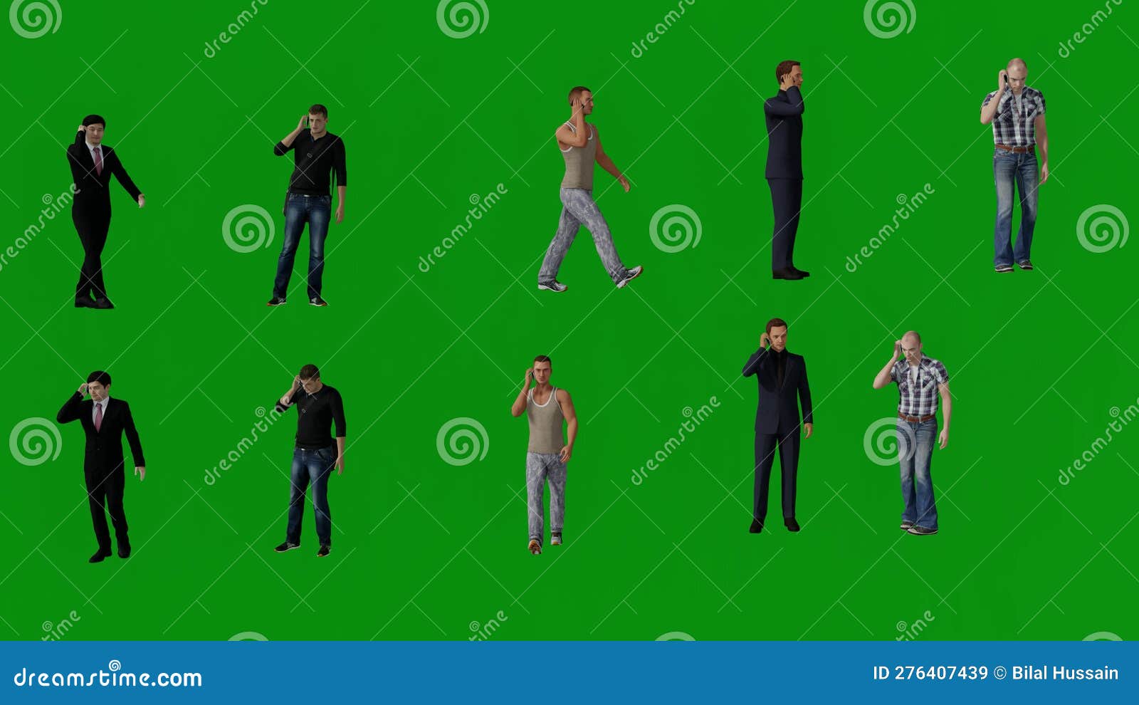 Several Different Men with Mobile Phones on Green Screen Talking and ...